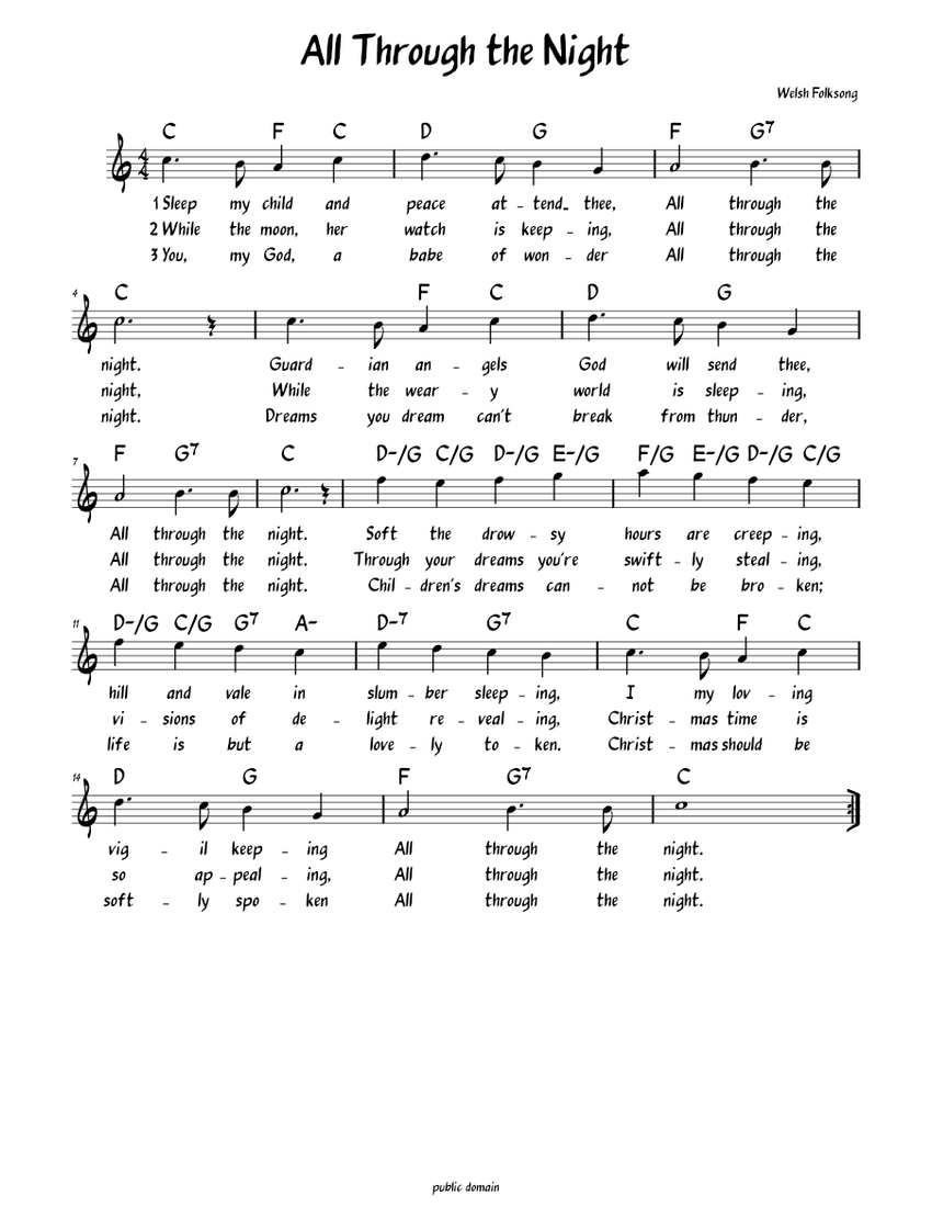 All Through the Night (Lead sheet with lyrics ) - piano tutorial