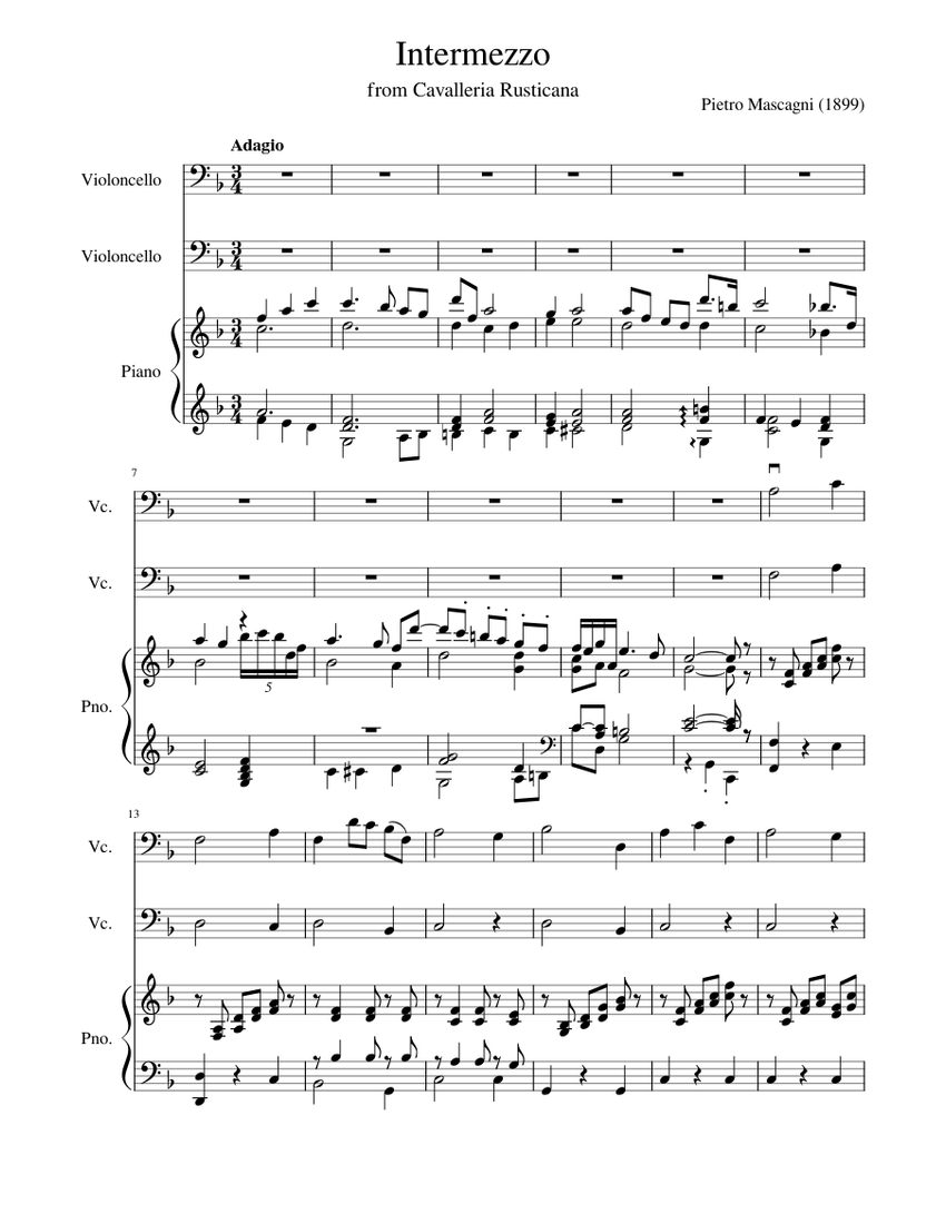 Intermezzo from cavalleria rusticana – Pietro Mascagni Intermezzo Sheet ...