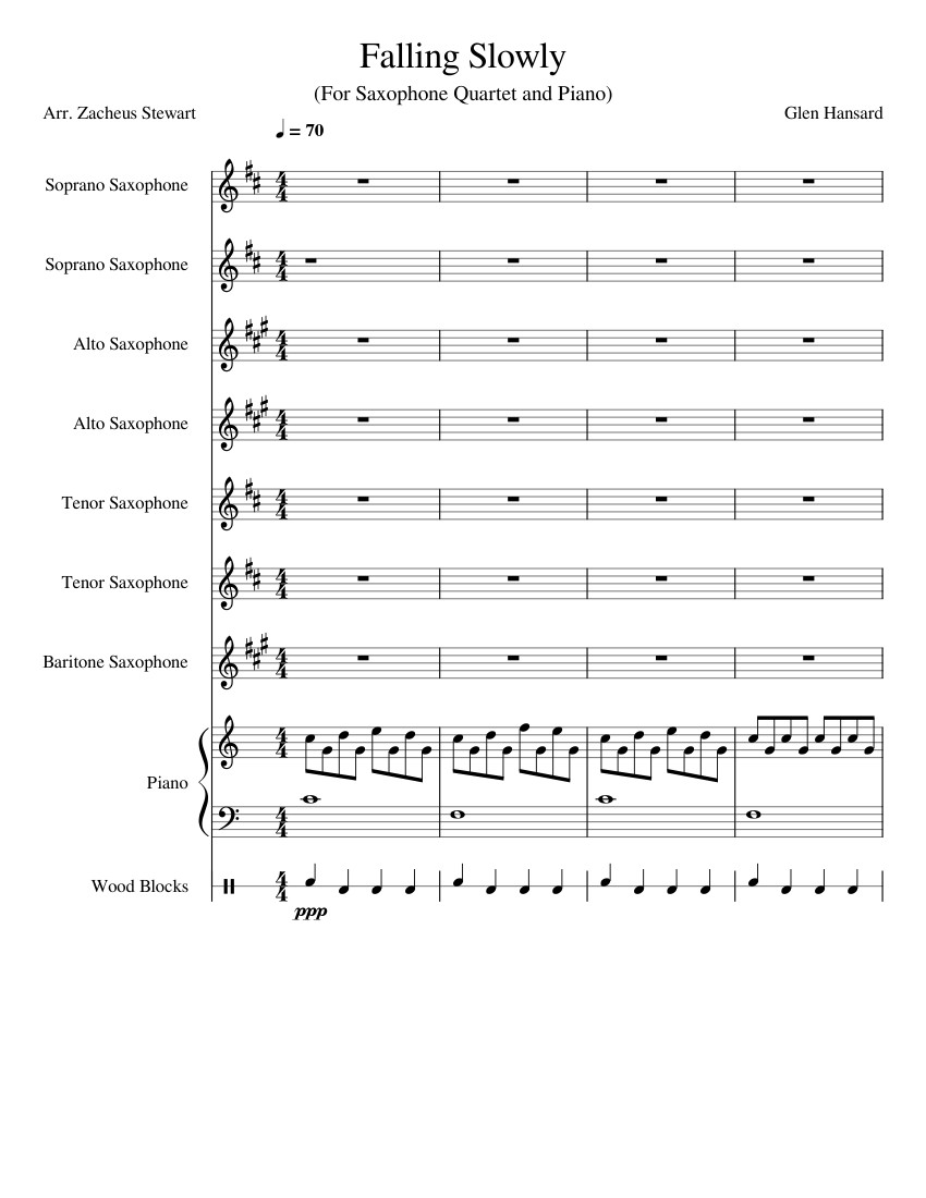 Falling Slowly Sheet music for Piano, Saxophone alto, Saxophone tenor ...