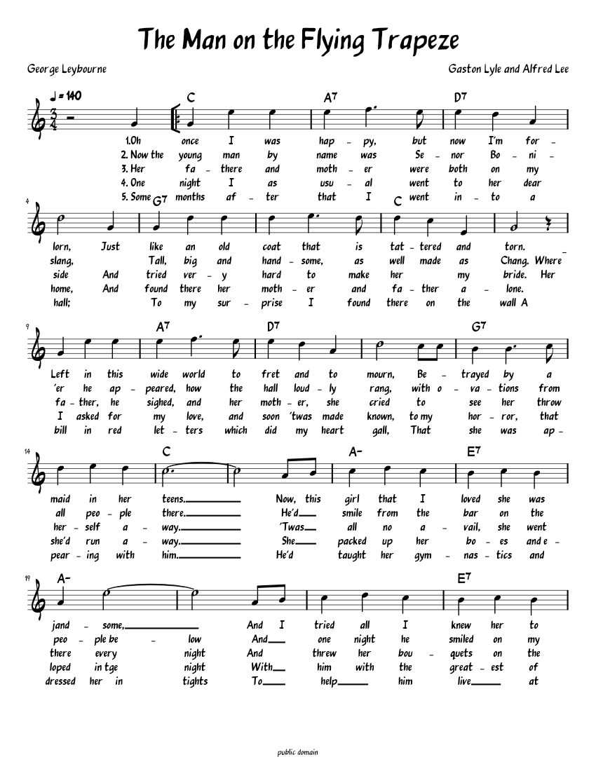 The Man on the Flying Trapeze (Lead sheet with lyrics ) Sheet Music ...