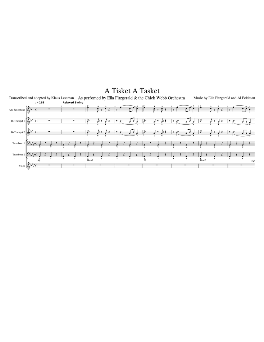 A Tisket A Tasket Sheet Music for Trombone, Vocals, Saxophone alto ...