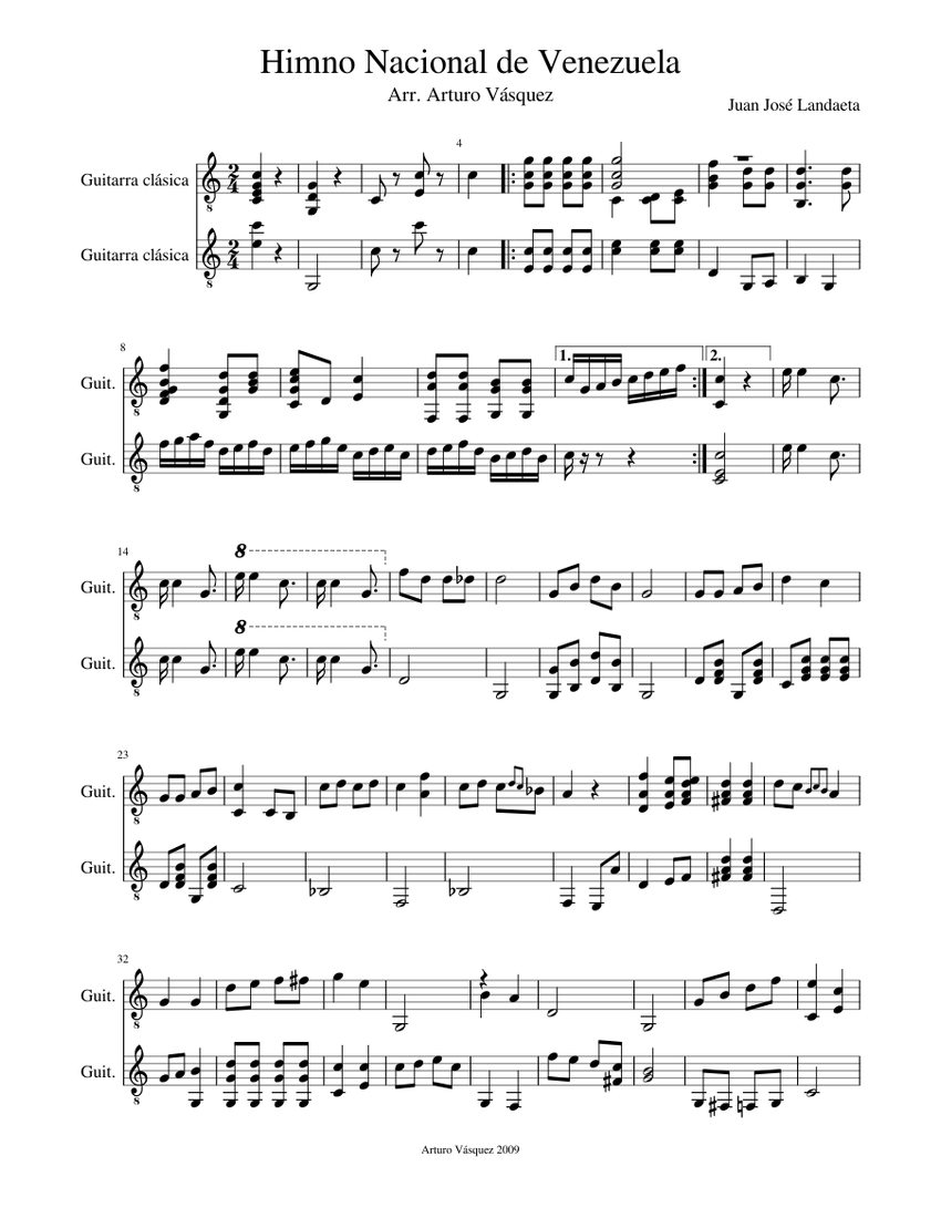 Himno Nacional de Venezuela Compositor: Juan José Landaeta (Arreglo ...