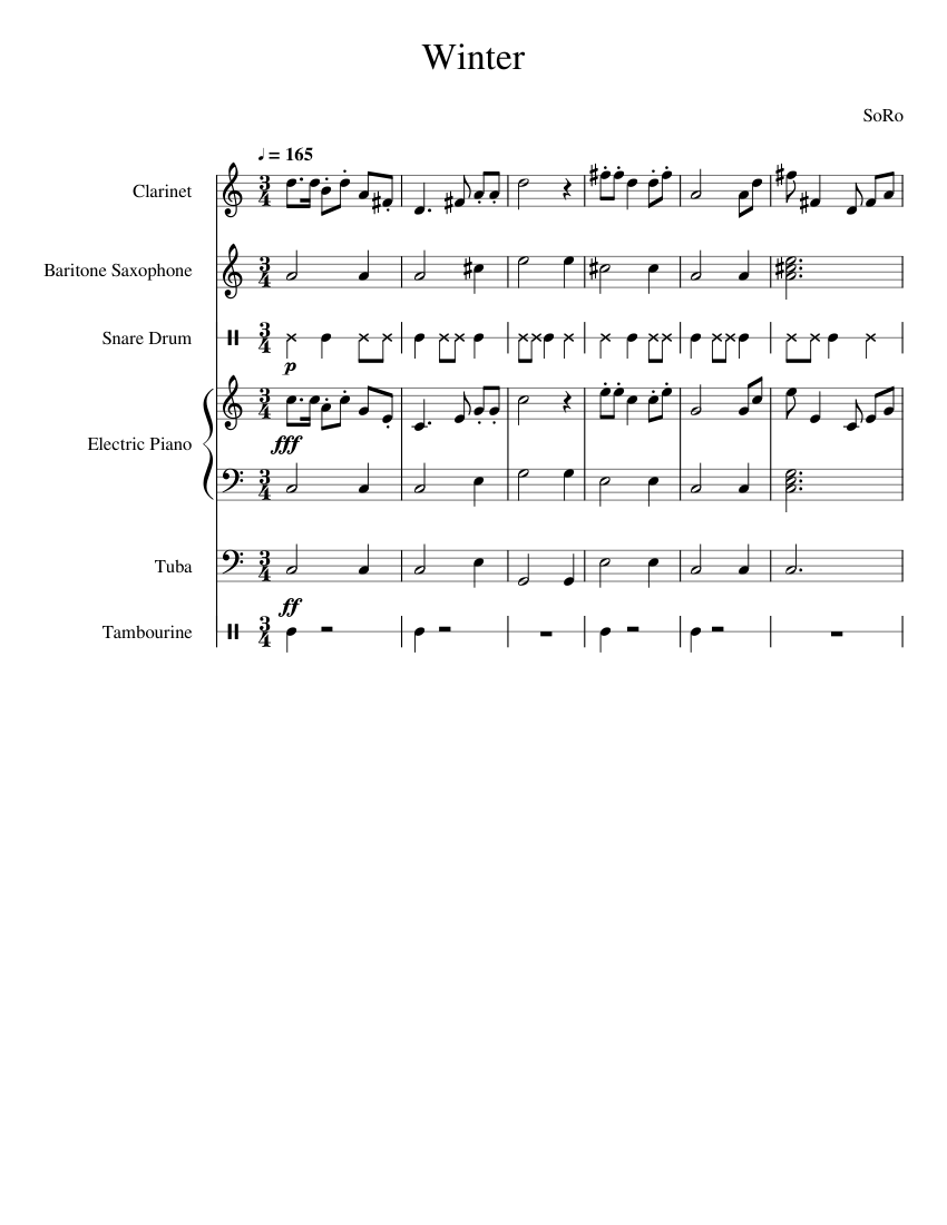 Winter Sheet music for Piano, Tuba, Tambourine, Saxophone baritone ...
