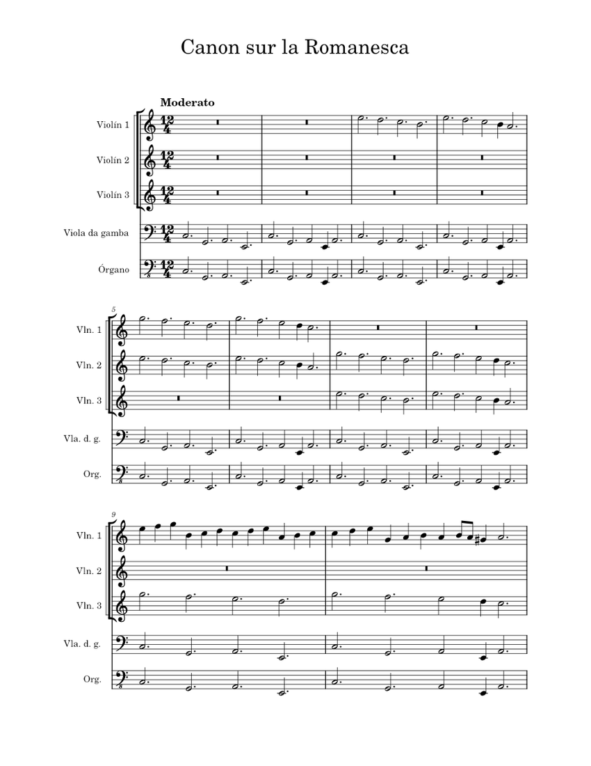Canon sur la Romanesca Sheet Music for Organ, Violin, Cello (Mixed ...