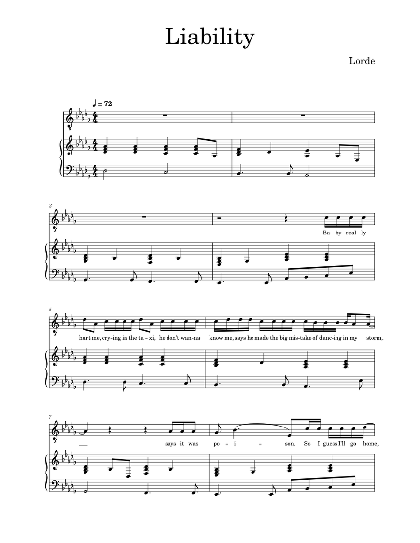 Liability – Lorde Sheet music for Piano, Vocals (Piano-Voice ...