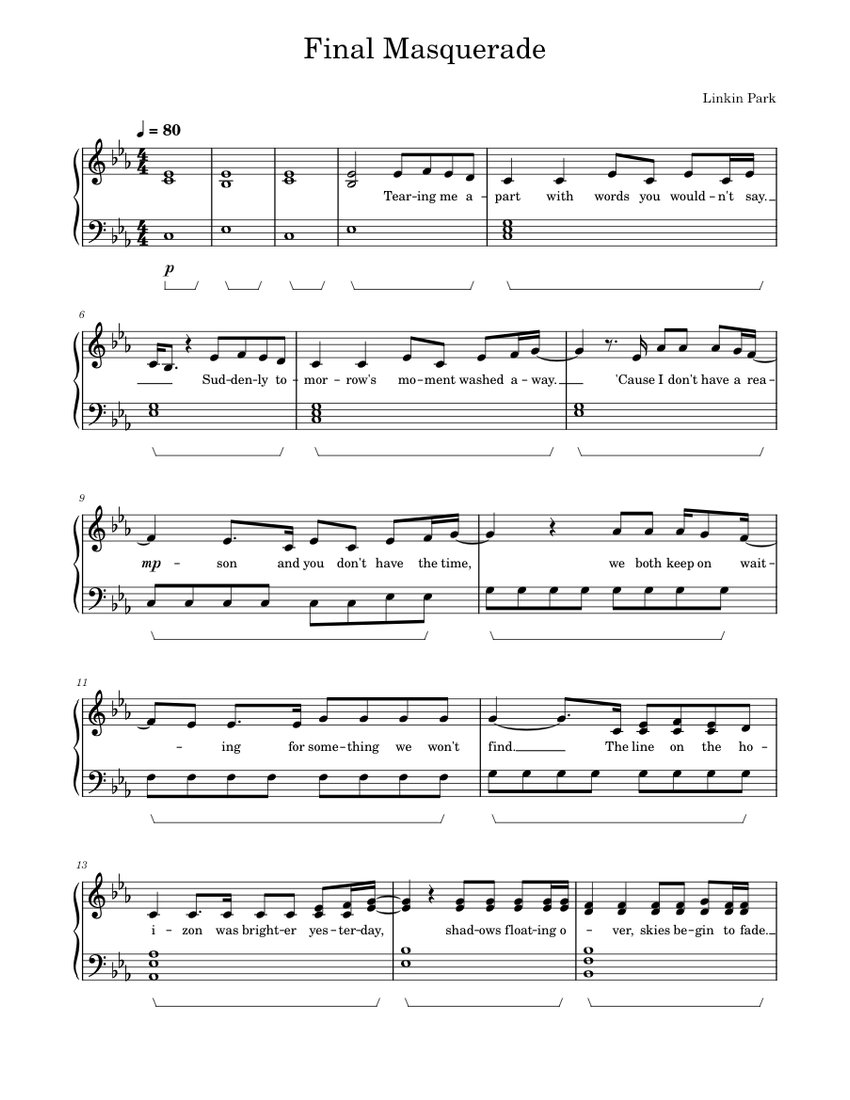 Final Masquerade - Linkin Park Sheet Music for Piano (Solo) | MuseScore.com