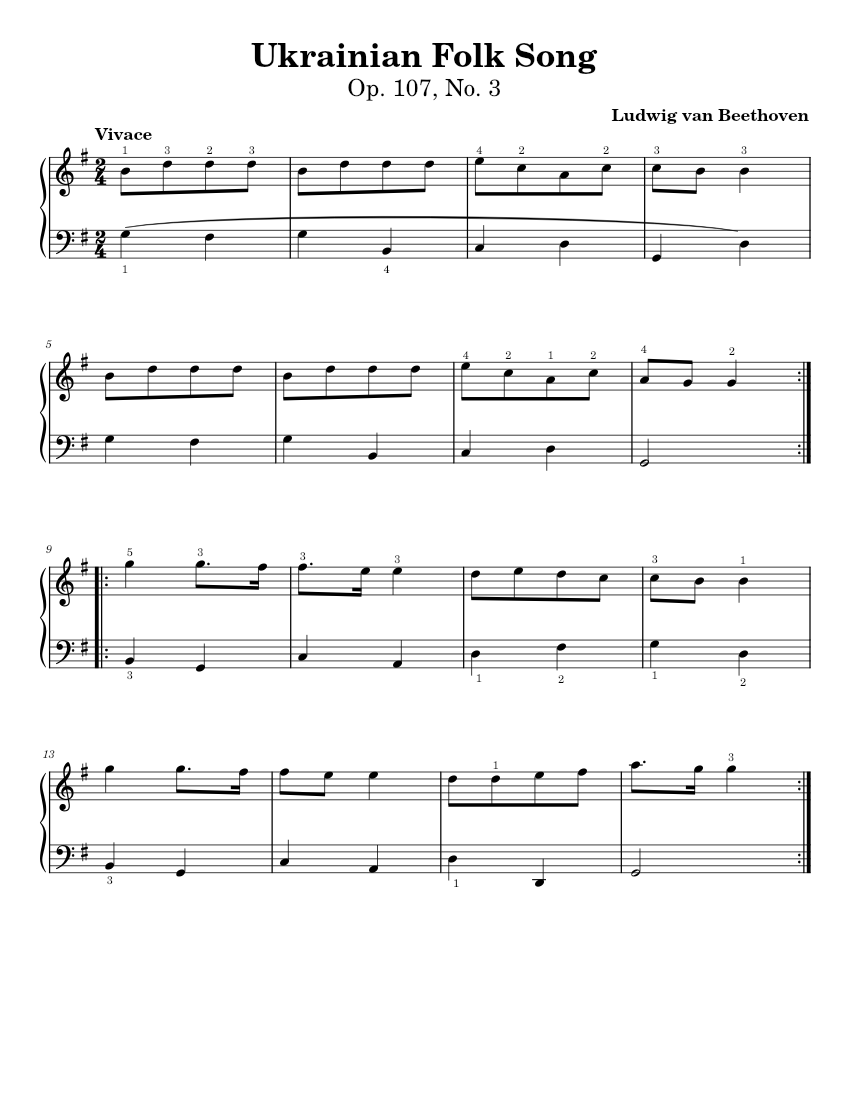 Beethoven - Ukrainian Folk Song Sheet Music for Piano (Solo) easy ...