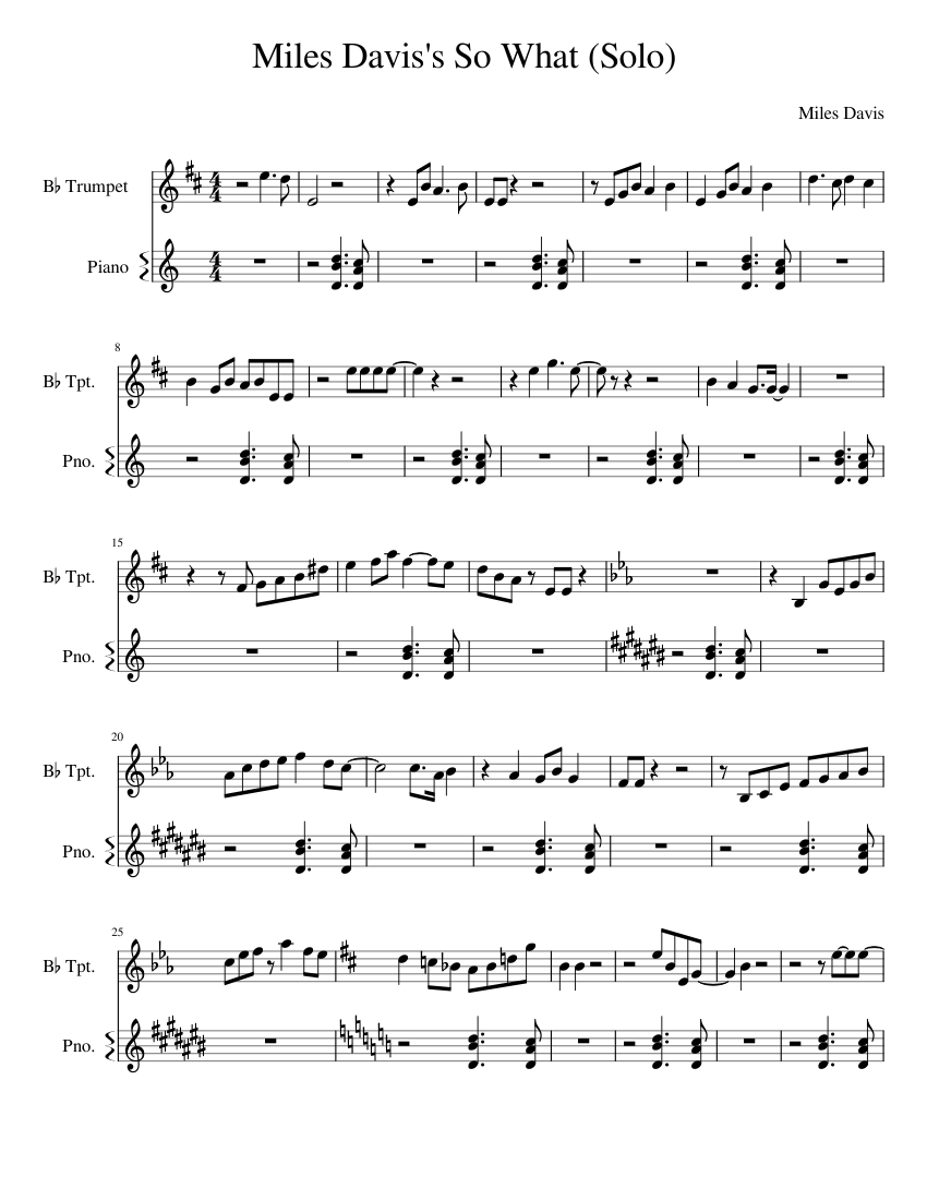 Miles Davis - So What (Trumpet Solo) Sheet Music for Piano, Trumpet in ...