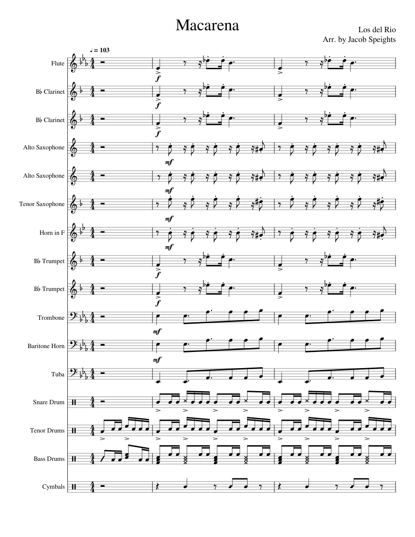 Los del Rio - Macarena (Pep Band) Sheet Music for Trombone, Tuba, Flute ...