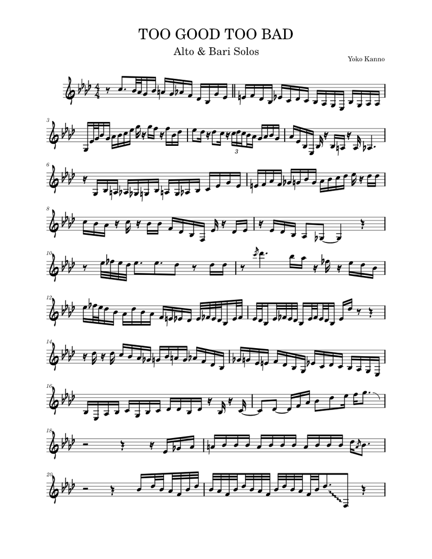 Too good too bad – Yoko Kanno Alto & Bari Solos Sheet Music for Piano ...
