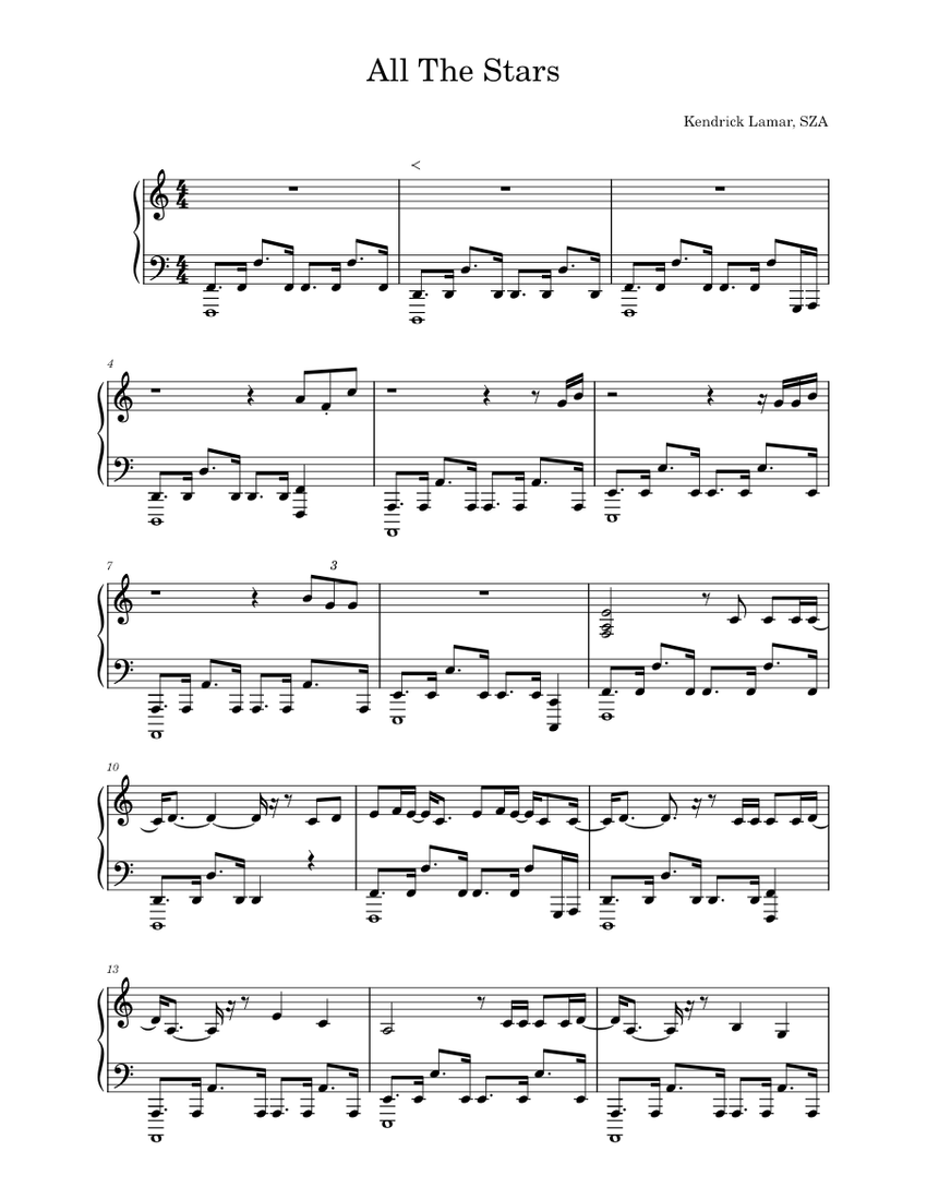 All the stars – Kendrick Lamar Sheet Music for Piano (Solo) | MuseScore.com
