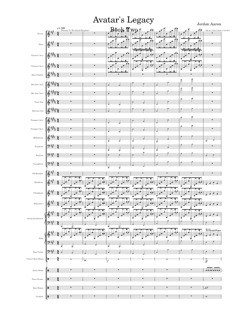 Avatar's Legacy-Book 2(Earth) Sheet music for Trombone, Flute piccolo, Flute, Clarinet in b-flat ...