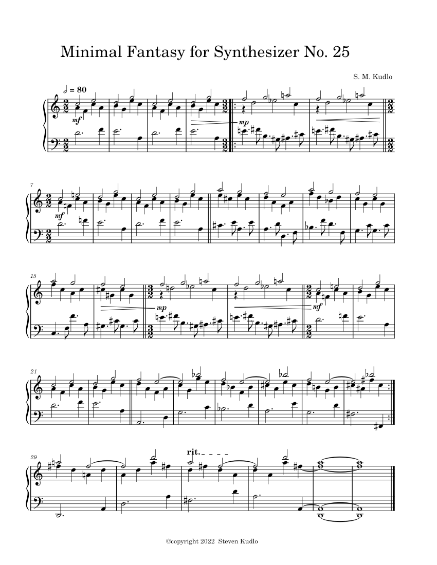 Minimal Fantasy for Synthesizer No. 25 - Steven Kudlo Sheet music for ...