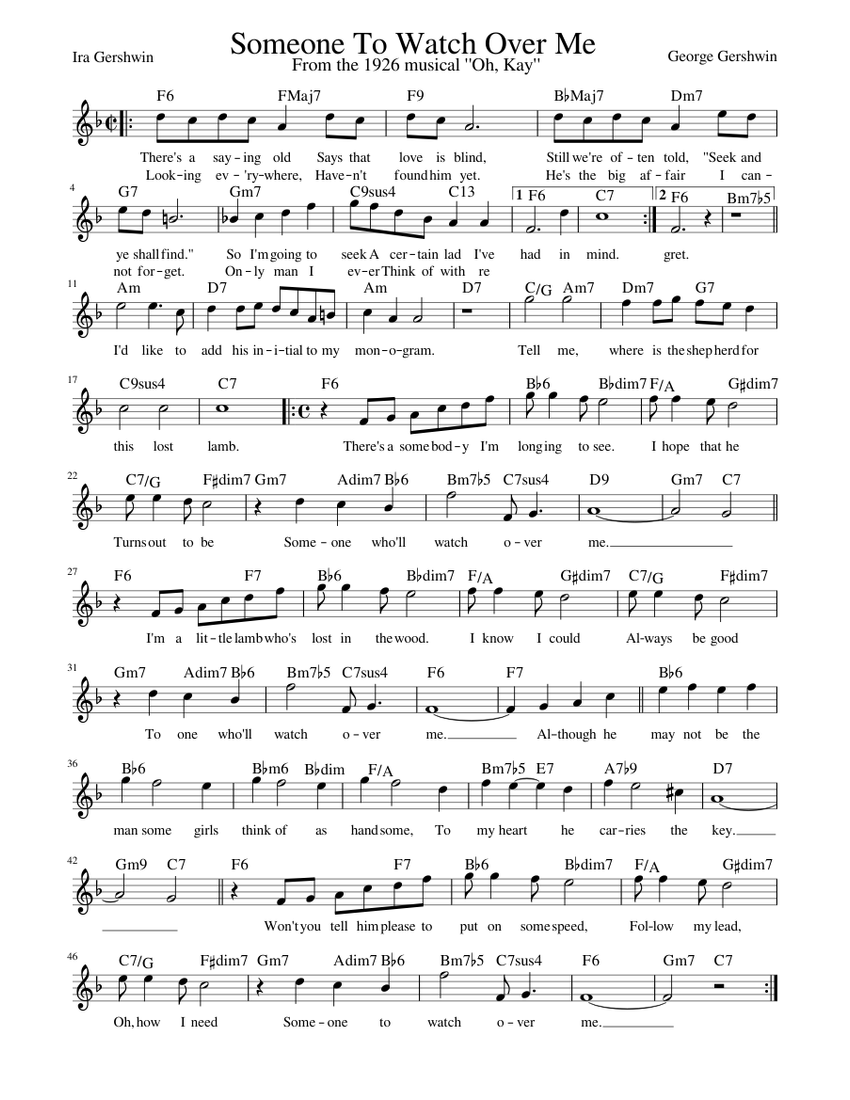 Someone To Watch Over Me (Leadsheet) Sheet Music with Chords for Piano ...