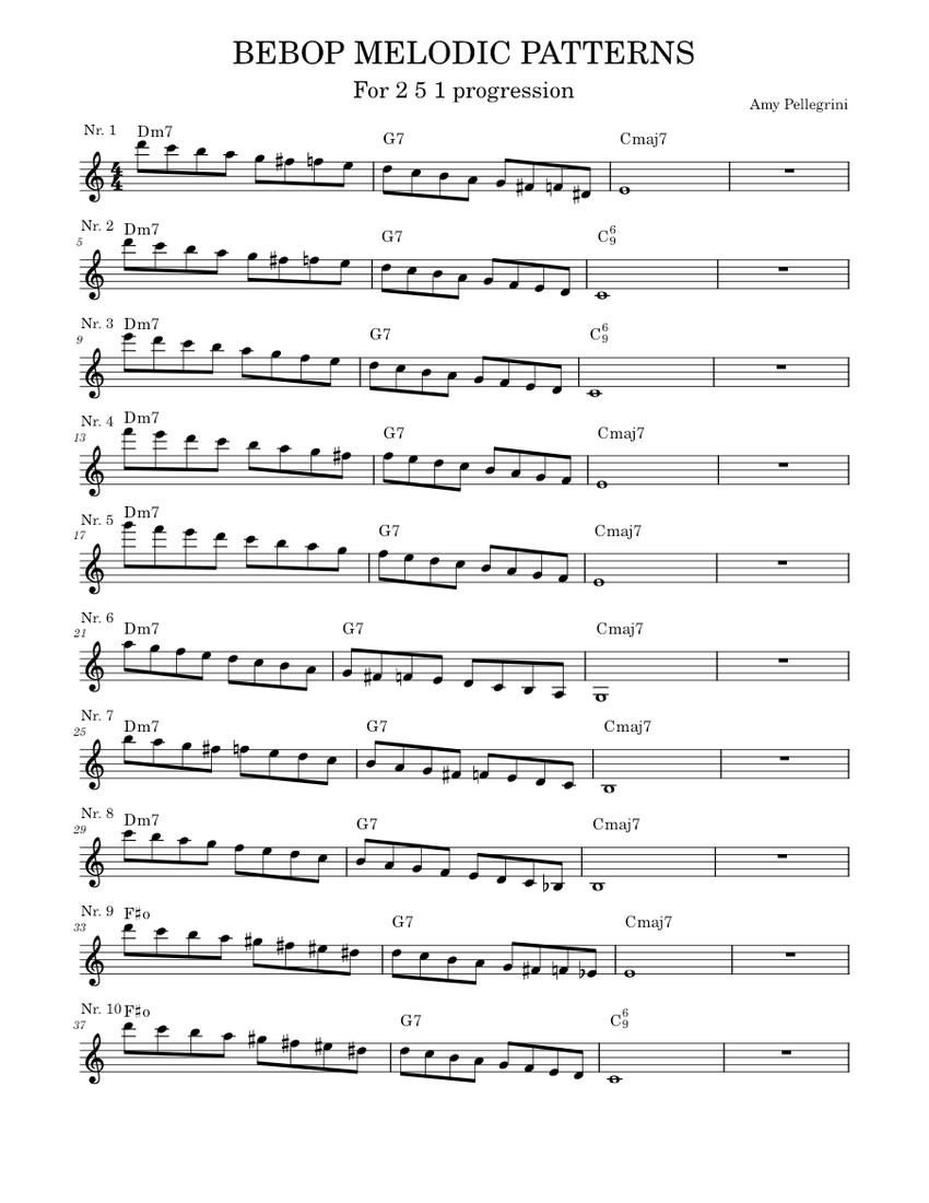 Bebop Melodic Patterns for 2 5 1 - JazzPianoAcademy Sheet Music with ...
