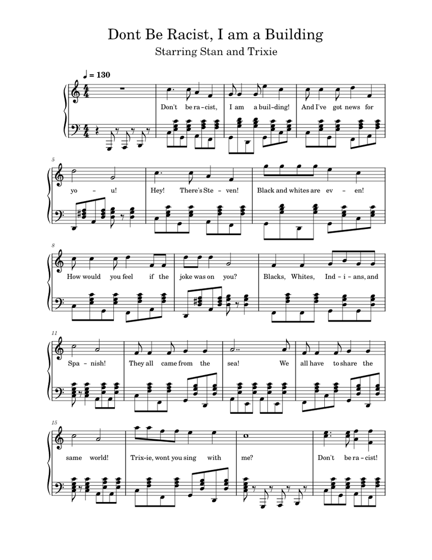 Don't Be Racist, I am a Building Sheet Music for Piano (Solo ...