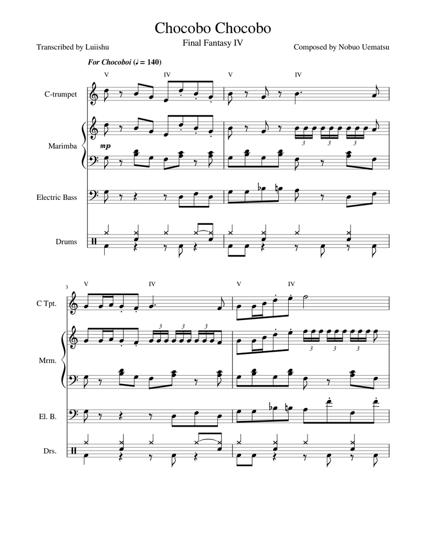 Final Fantasy IV - 11 - Chocobo Chocobo (Nobuo Uematsu) Sheet music for ...