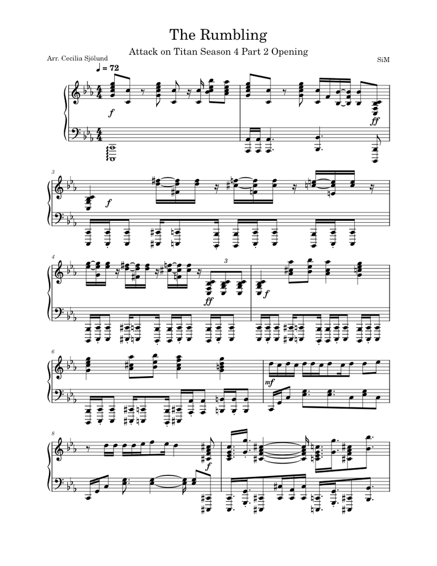 The Rumbling – SiM (Attack on Titan Season 4 Part 2 OP) Sheet Music for ...