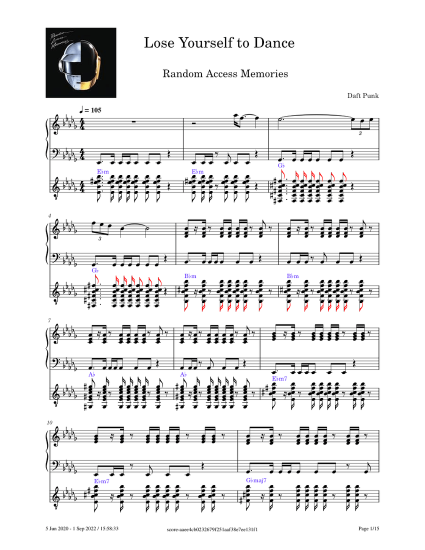 Lose Yourself to Dance – Daft Punk Sheet Music for Piano, Violin ...