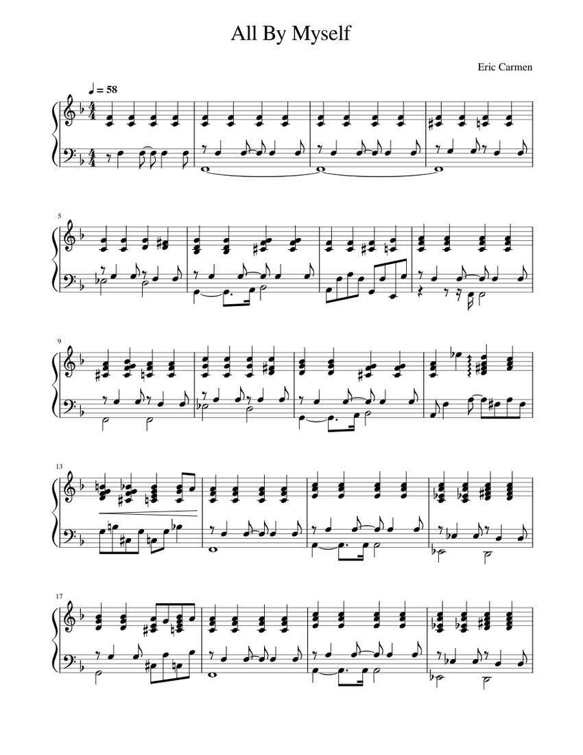 All by myself – Eric Carmen Sheet Music for Piano (Solo) Easy ...