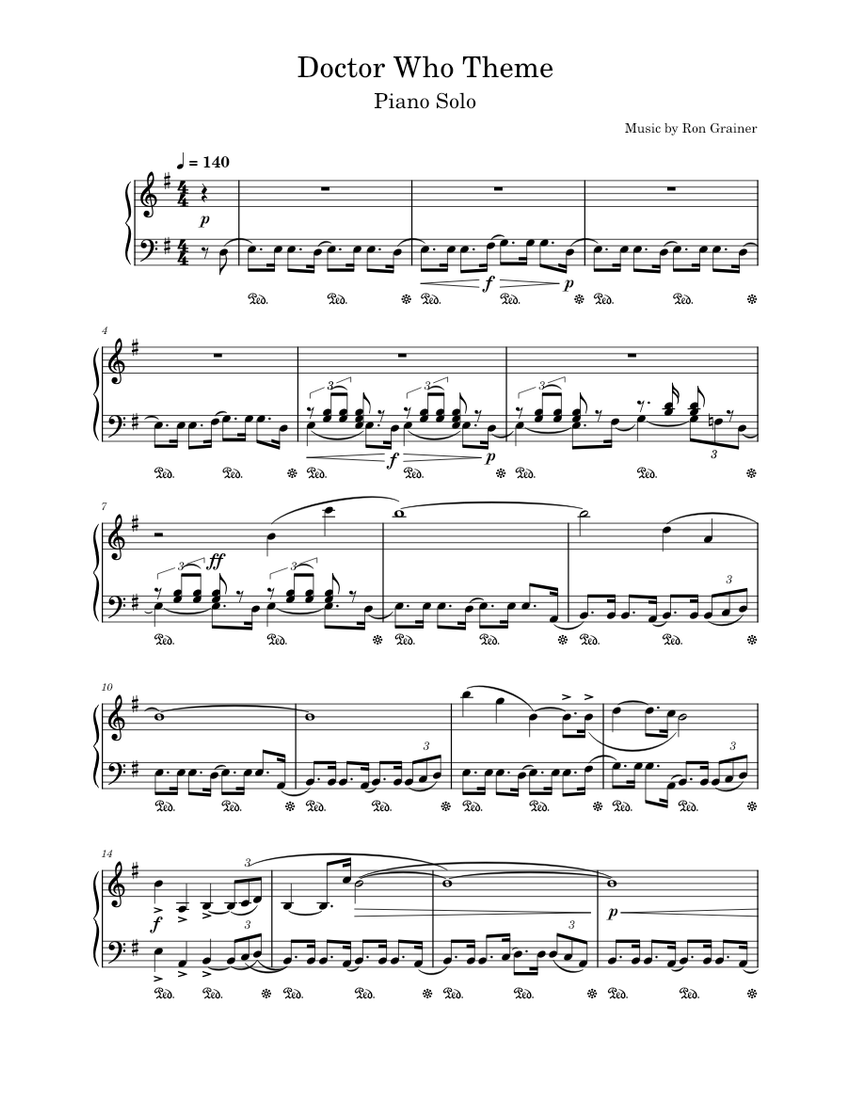 Doctor Who Theme – Ron Grainer Sheet Music for Piano (Solo) | MuseScore.com