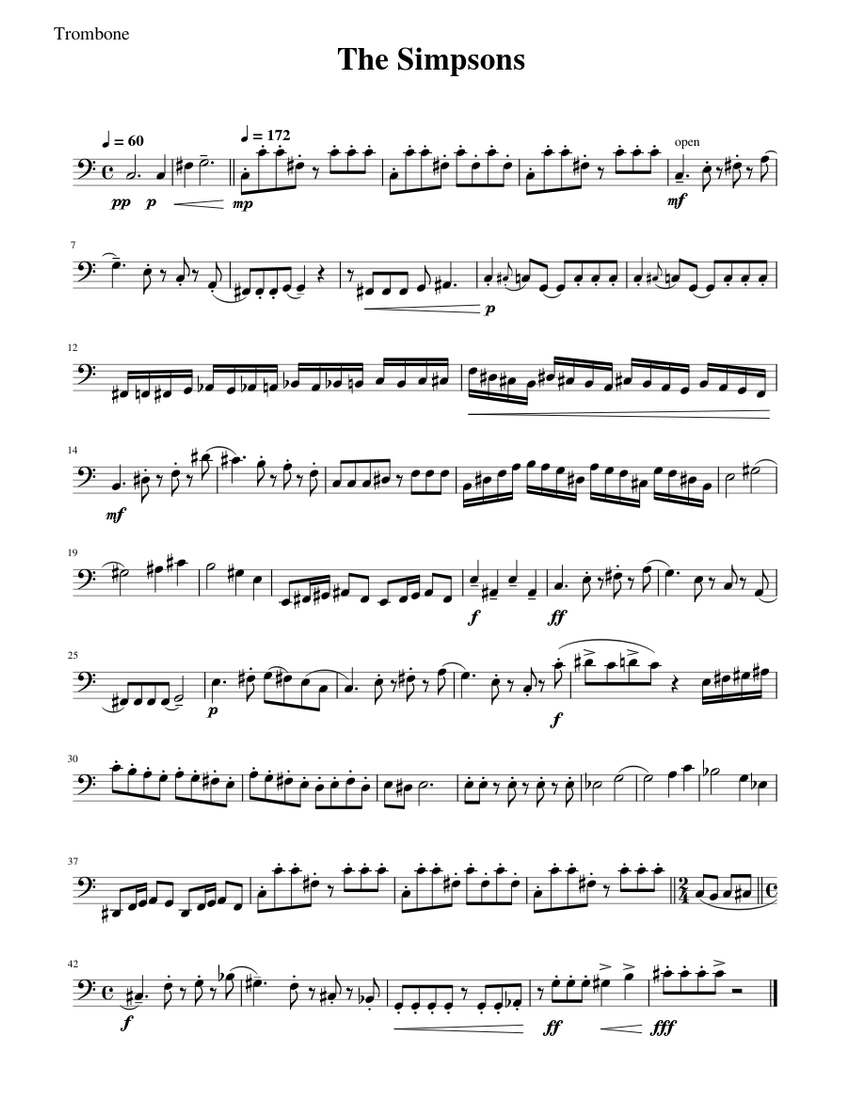 The Simpsons Main Theme – Danny Elfman Sheet Music for Trombone (Solo ...