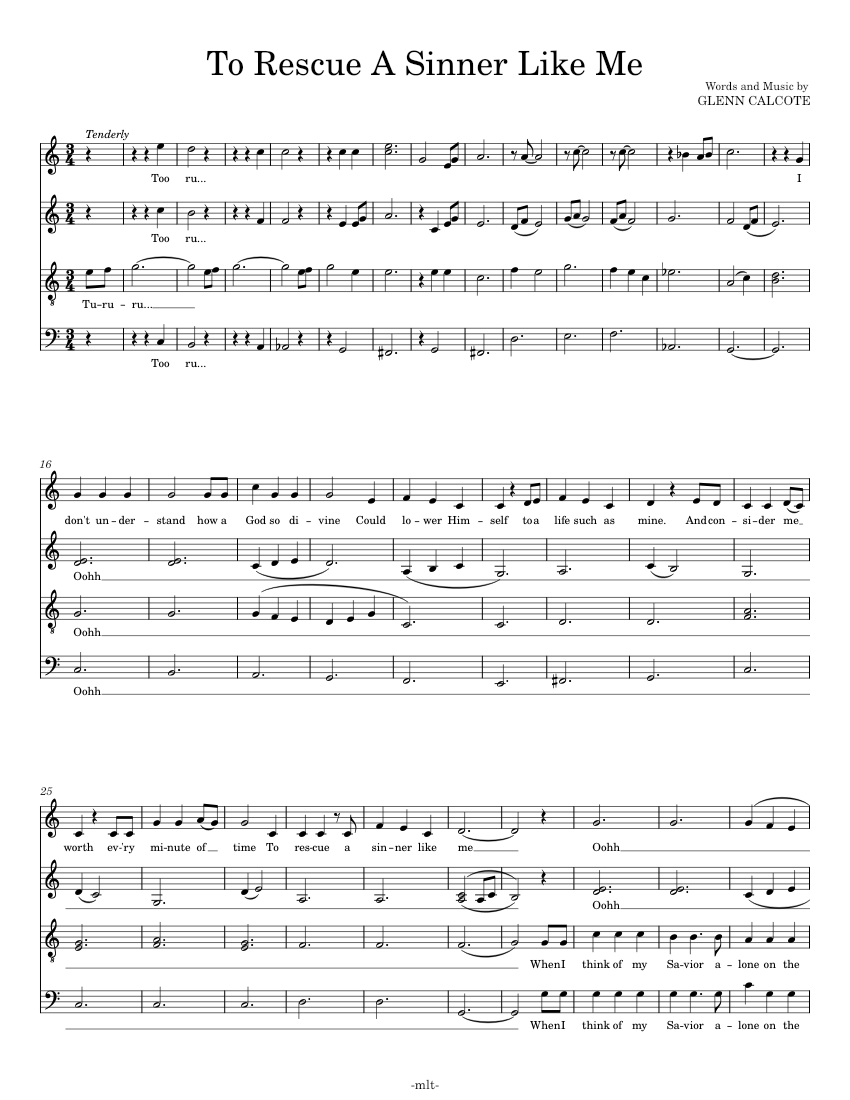To Rescue A Sinner Like Me Sheet Music for Soprano, Alto, Tenor, Bass ...