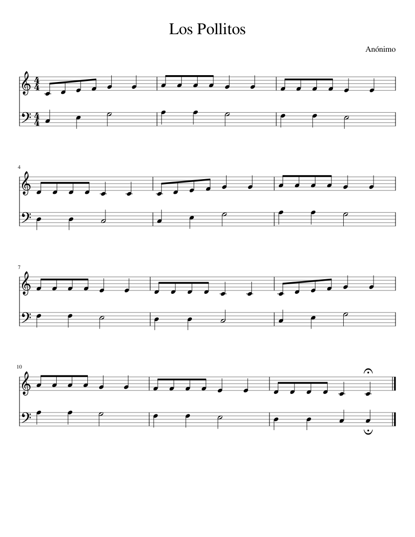 Los Pollitos Sheet Music for Piano (Solo) Easy | MuseScore.com