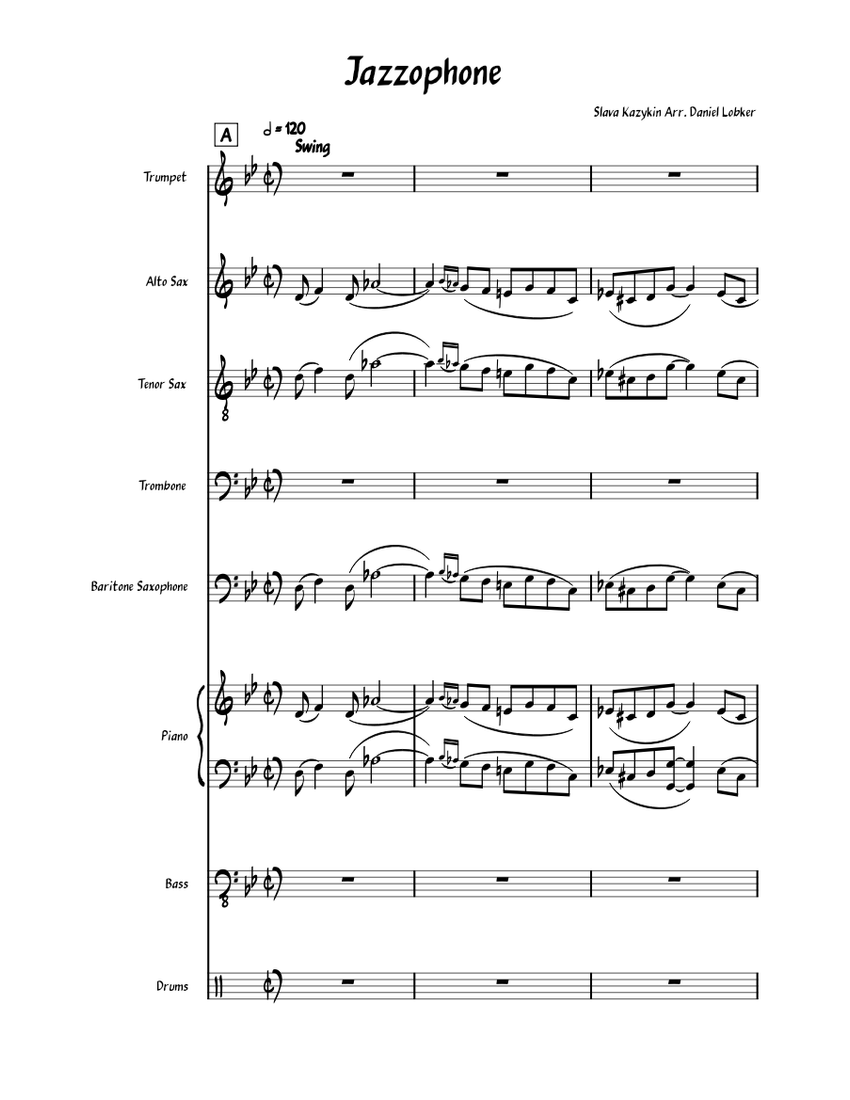 Jazzophone Sheet Music with Chords for Piano, Trombone, Saxophone alto ...