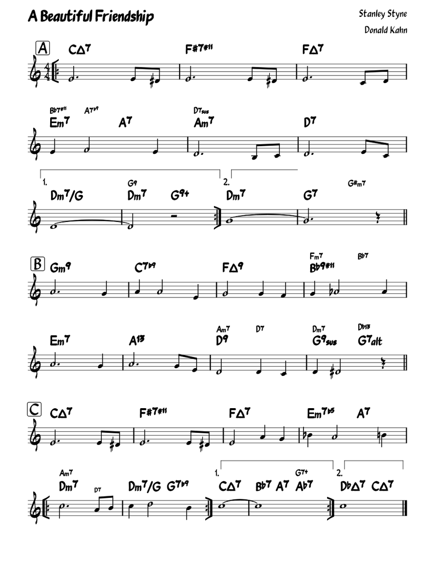 A Beautiful Friendship Sheet Music with Chords for Piano (Solo) easy ...