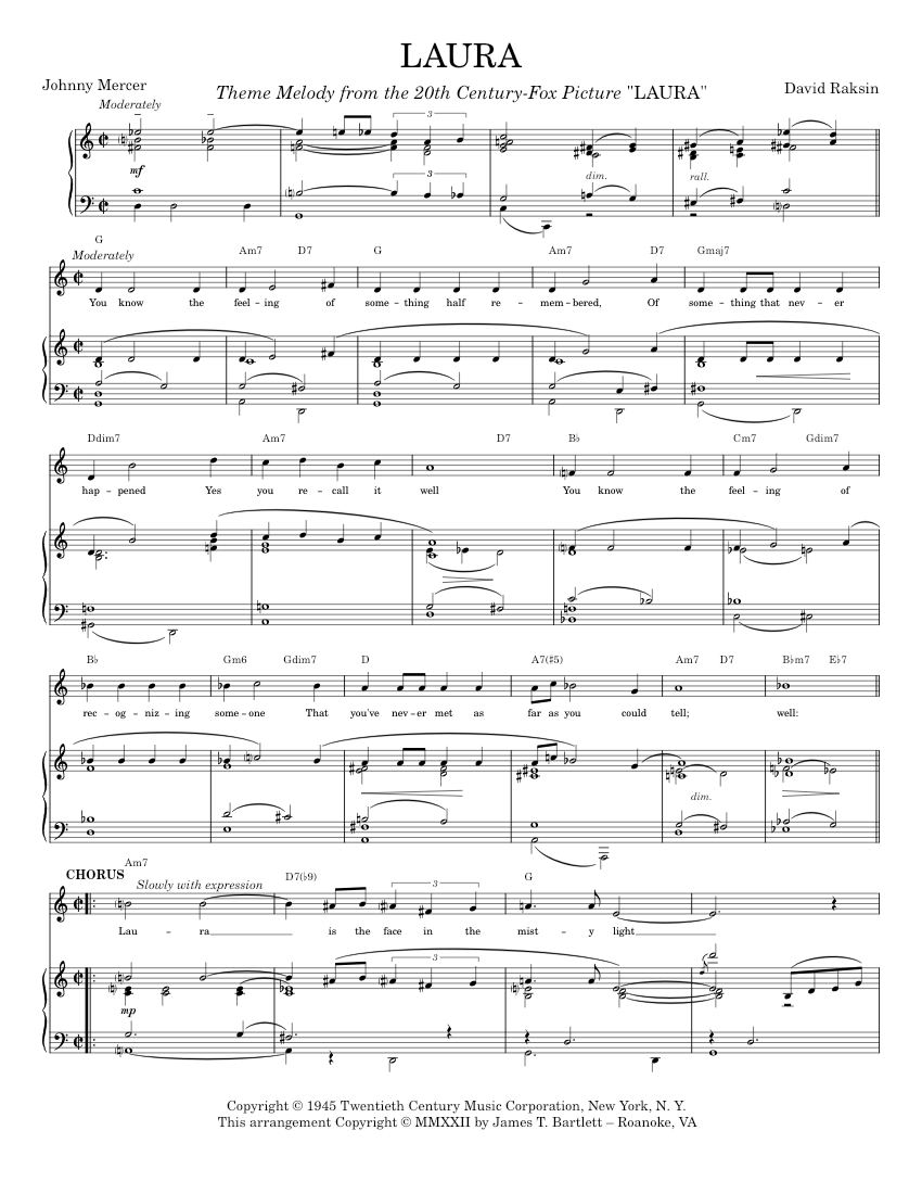 Laura Sheet Music with Chords for Piano, Vocals (Piano-Voice ...