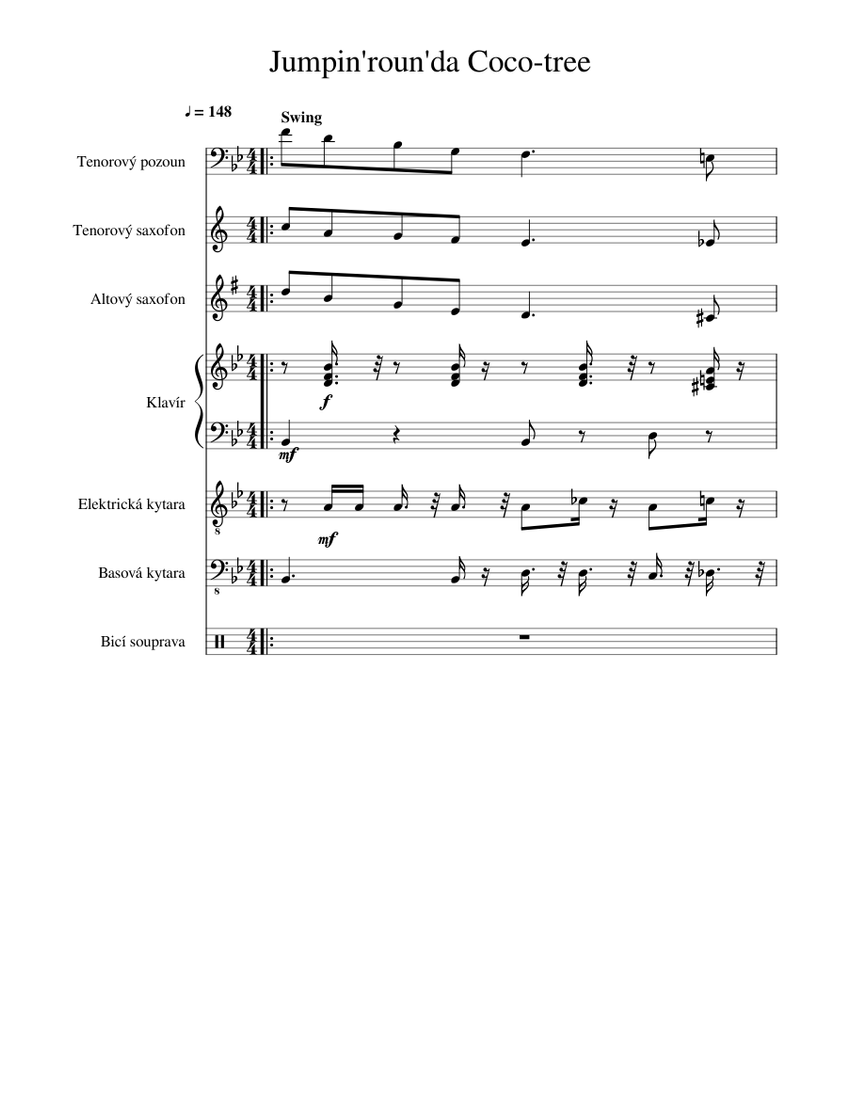 Jumpin'roun'da Coco-tree Sheet music for Piano, Trombone tenor, Saxophone alto, Saxophone tenor ...