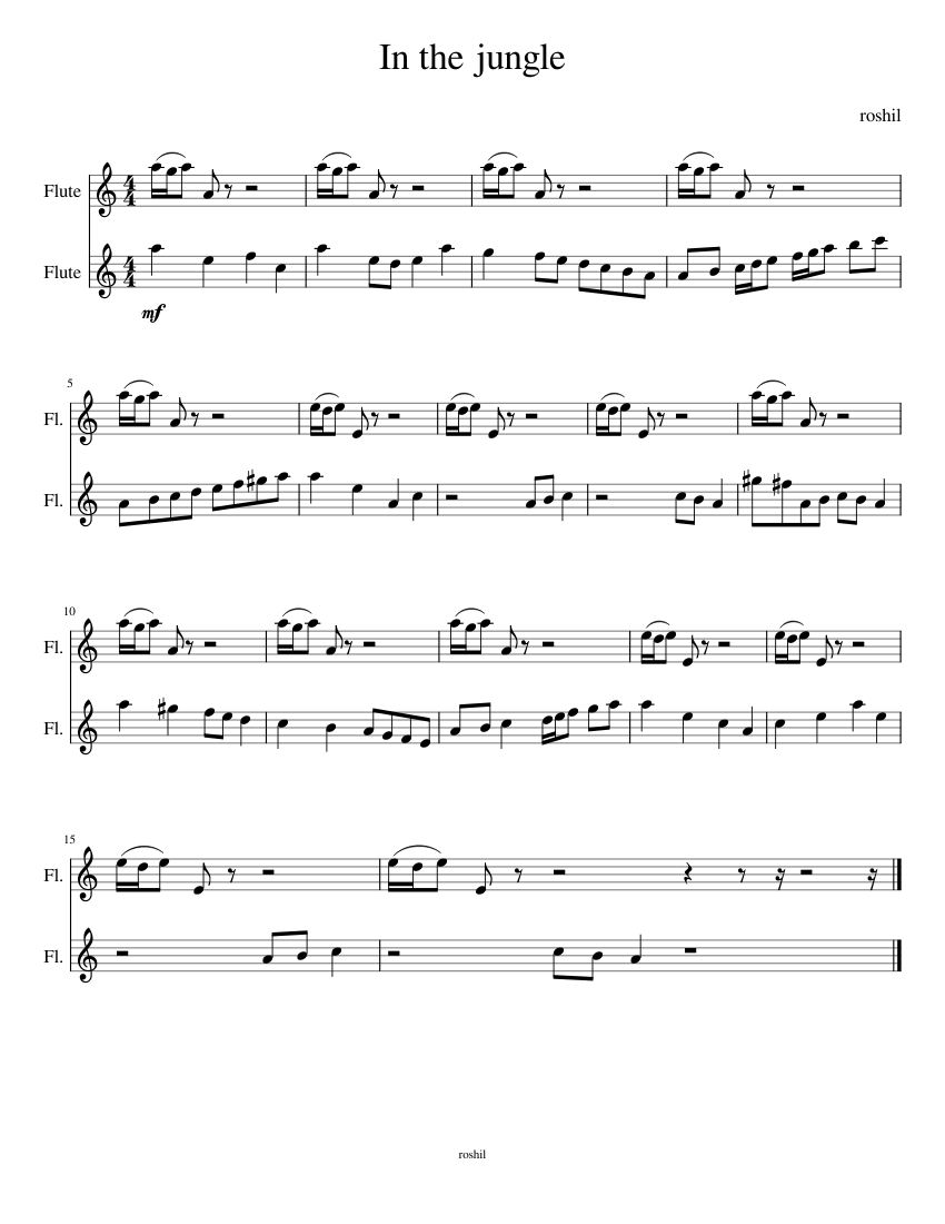 In the jungle Sheet music for Flute (Woodwind Duet) | Musescore.com