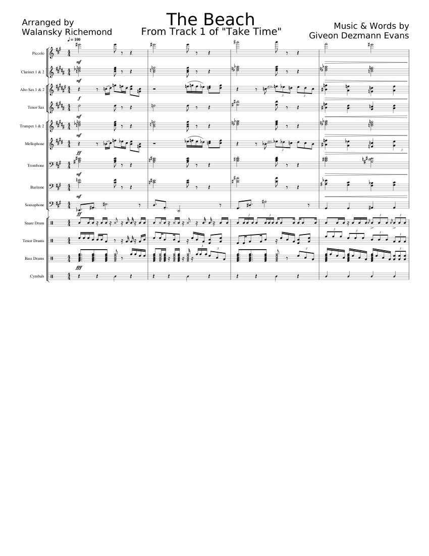 The Beach Sheet Music for Trombone, Tuba, Flute piccolo, Clarinet in b ...