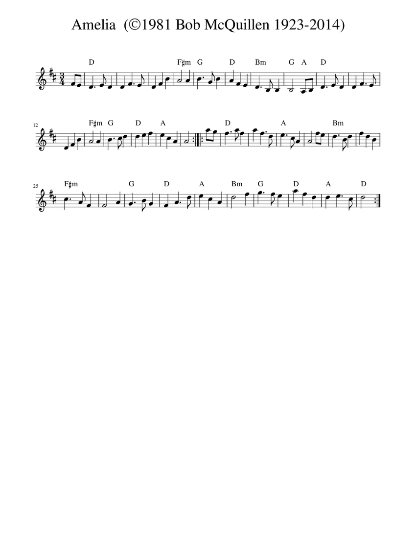 Amelia (©1981 Bob McQuillen 1923-2014) Sheet music for Piano (Solo ...