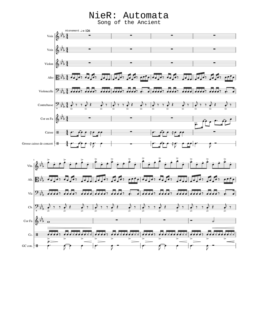 NieR Automata - Song Of The Ancients - Atonement (real voices) Sheet ...