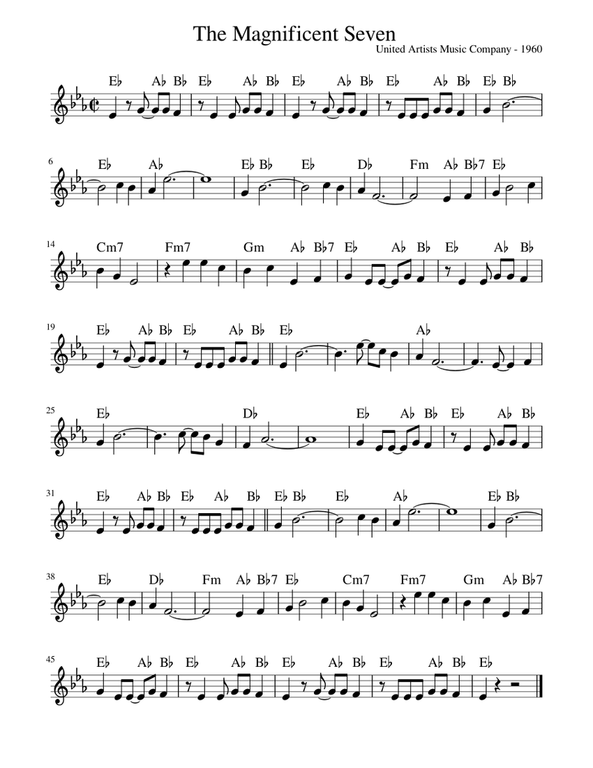 The Magnificent Seven Sheet Music with Chords for Piano (Solo) Easy ...