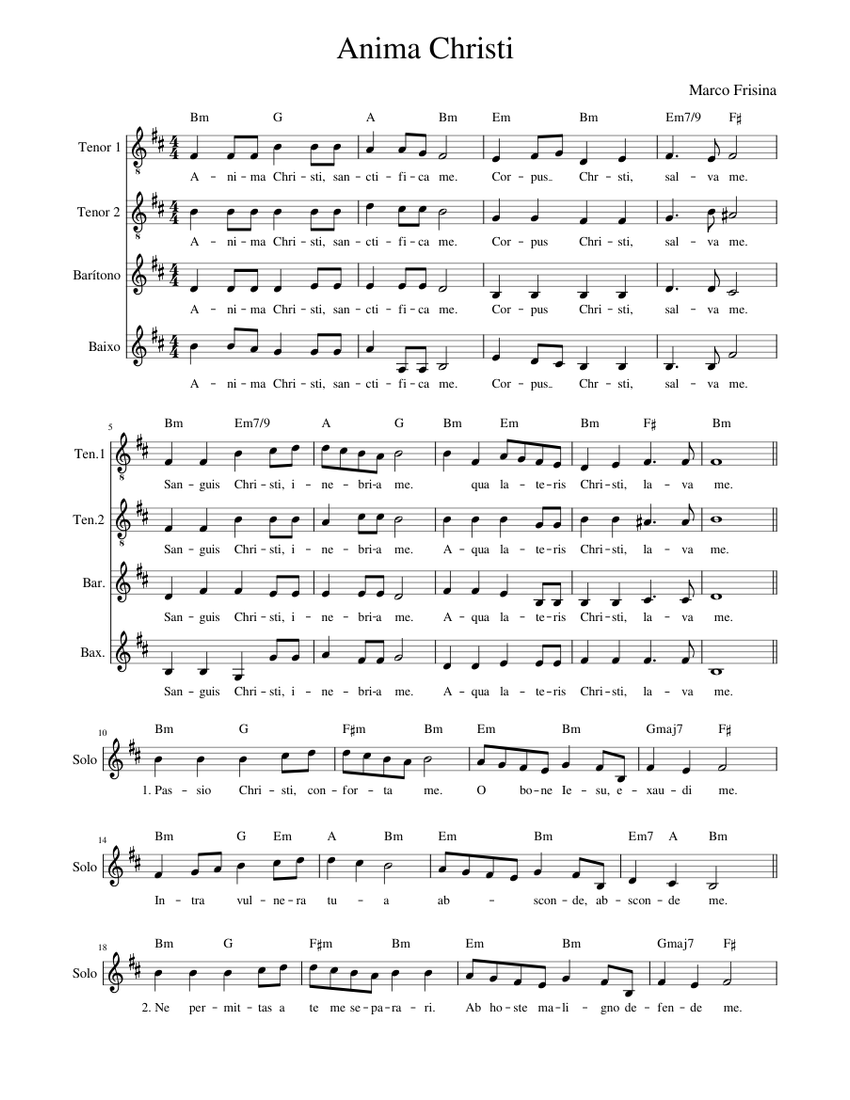 Anima Christi – Marco Frisina Anima Christi Sheet Music with Chords for Tenor, Bass voice ...