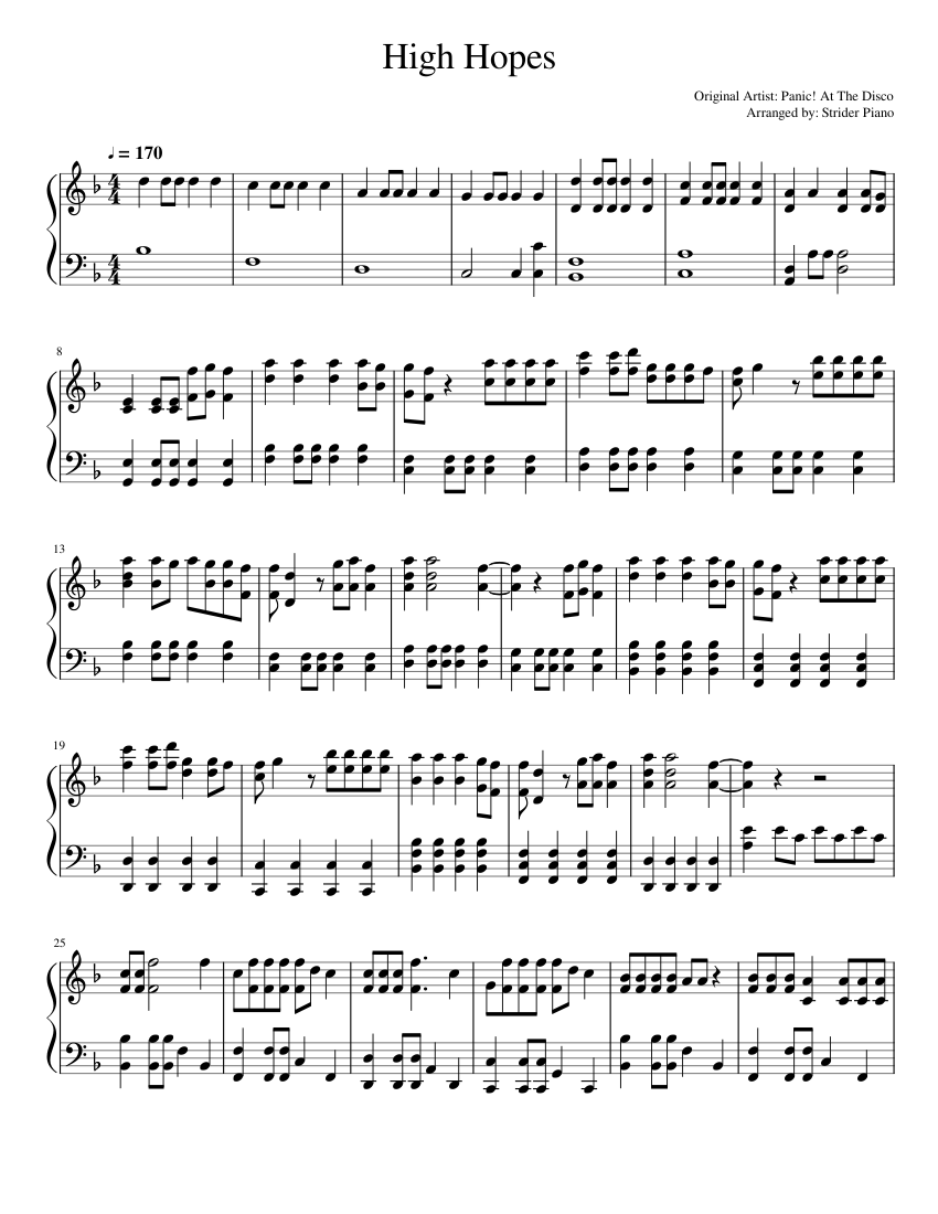 High Hopes — Panic! At The Disco — piano cover Sheet Music for Piano ...