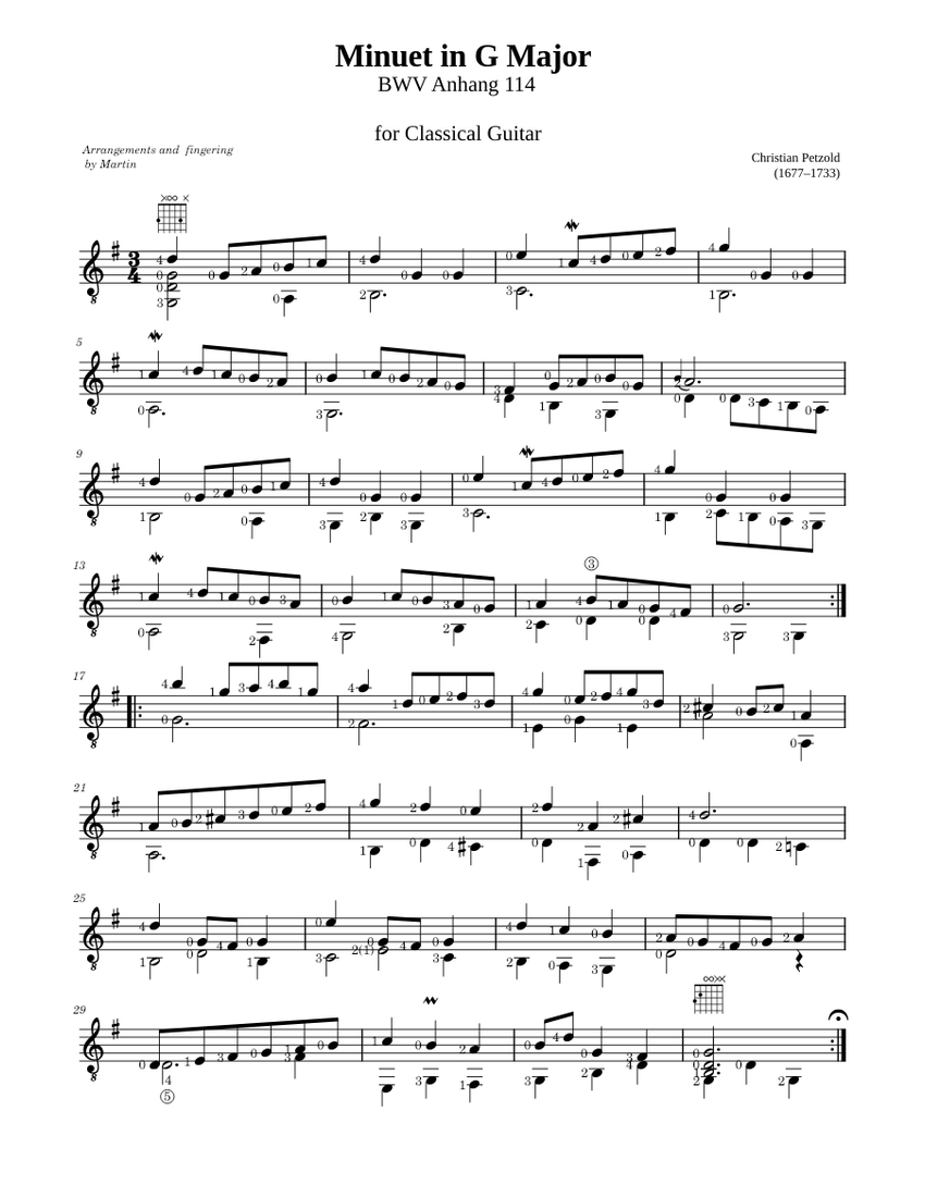 Minuet in G Major, BWV Anh. 114 – Christian Petzold Sheet music for ...