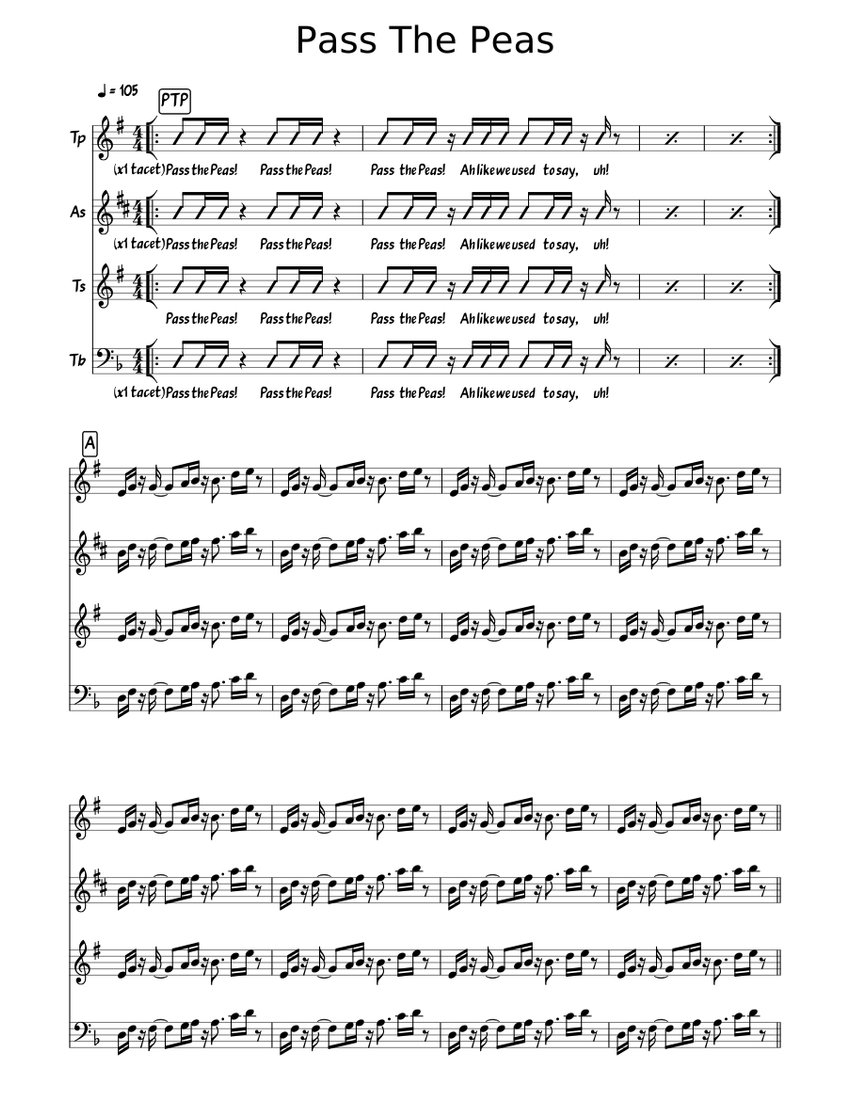 Pass The Peas Sheet Music for Trombone, Vocals, Saxophone alto ...
