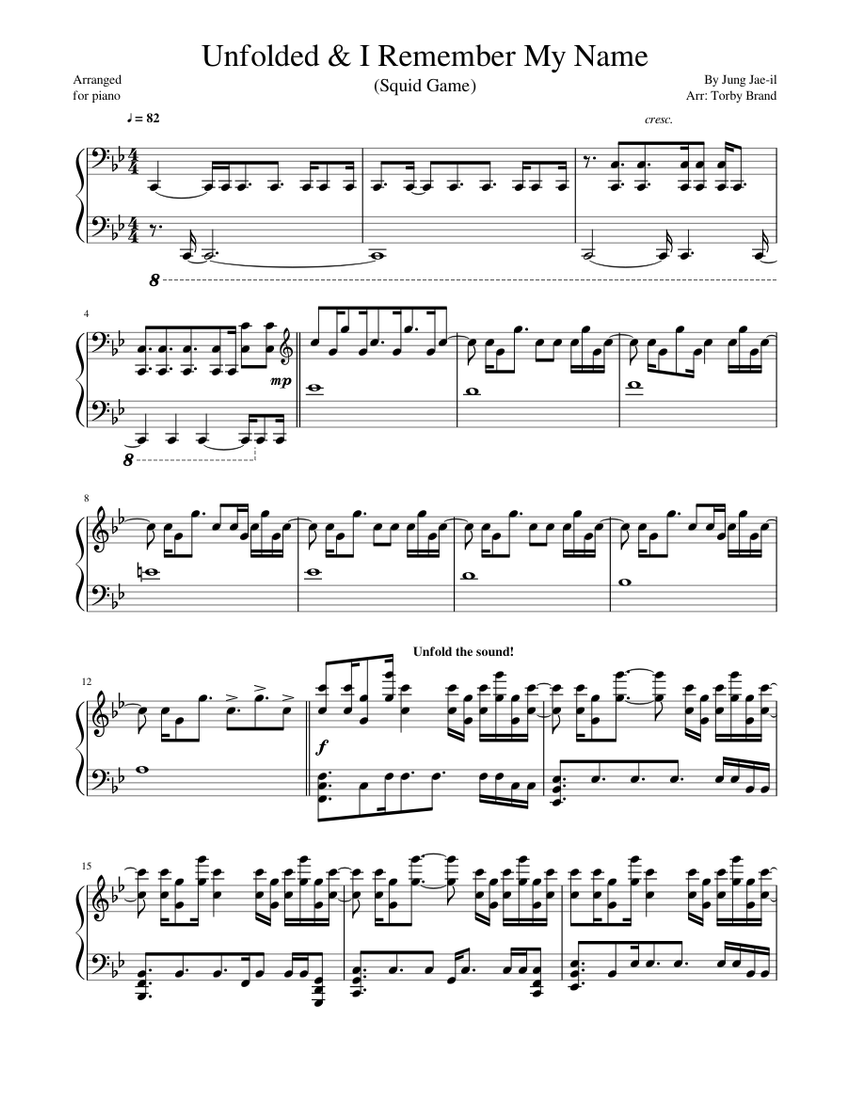 Unfolded & I Remember My Name (Squid Game Ending Theme) Sheet Music for Piano (Solo) | MuseScore.com