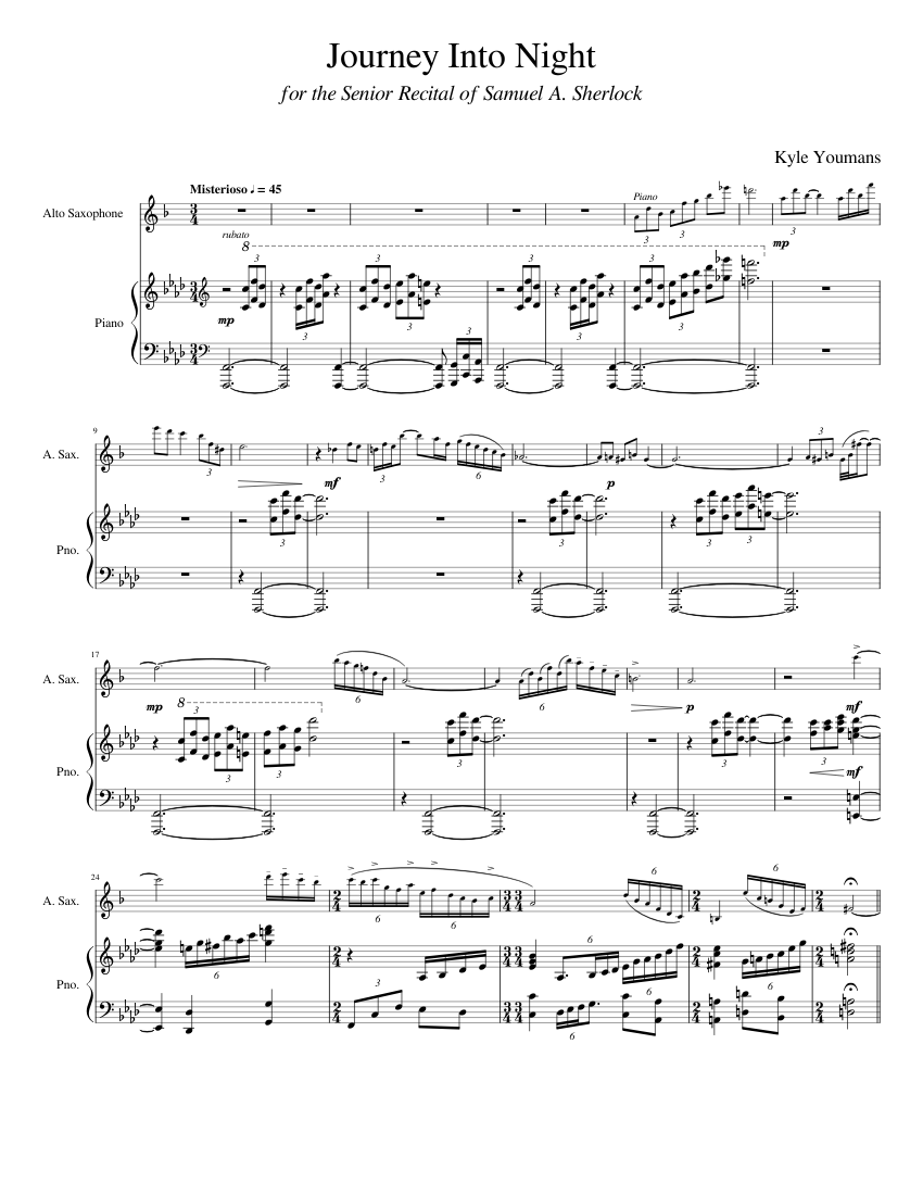 Journey Into Night Sheet music for Piano, Saxophone alto (Solo ...