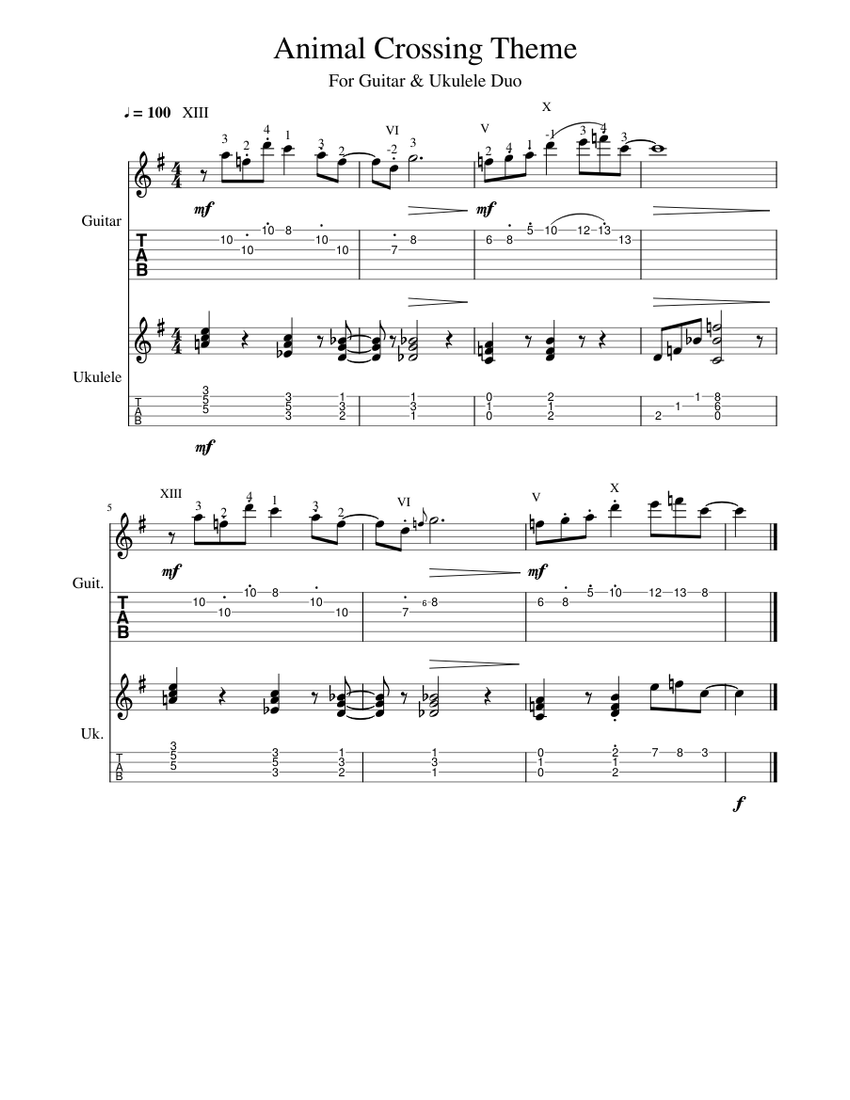 Animal Crossing Guitar Ukulele Duo Sheet Music for Guitar, Ukulele ...