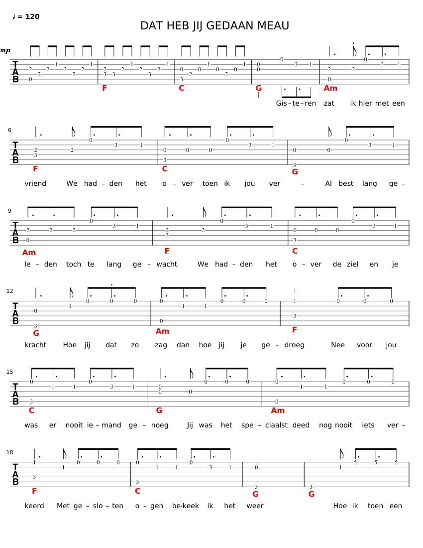 2 dat heb jij gedaan GOED Meau gitaar Tabs - piano tutorial