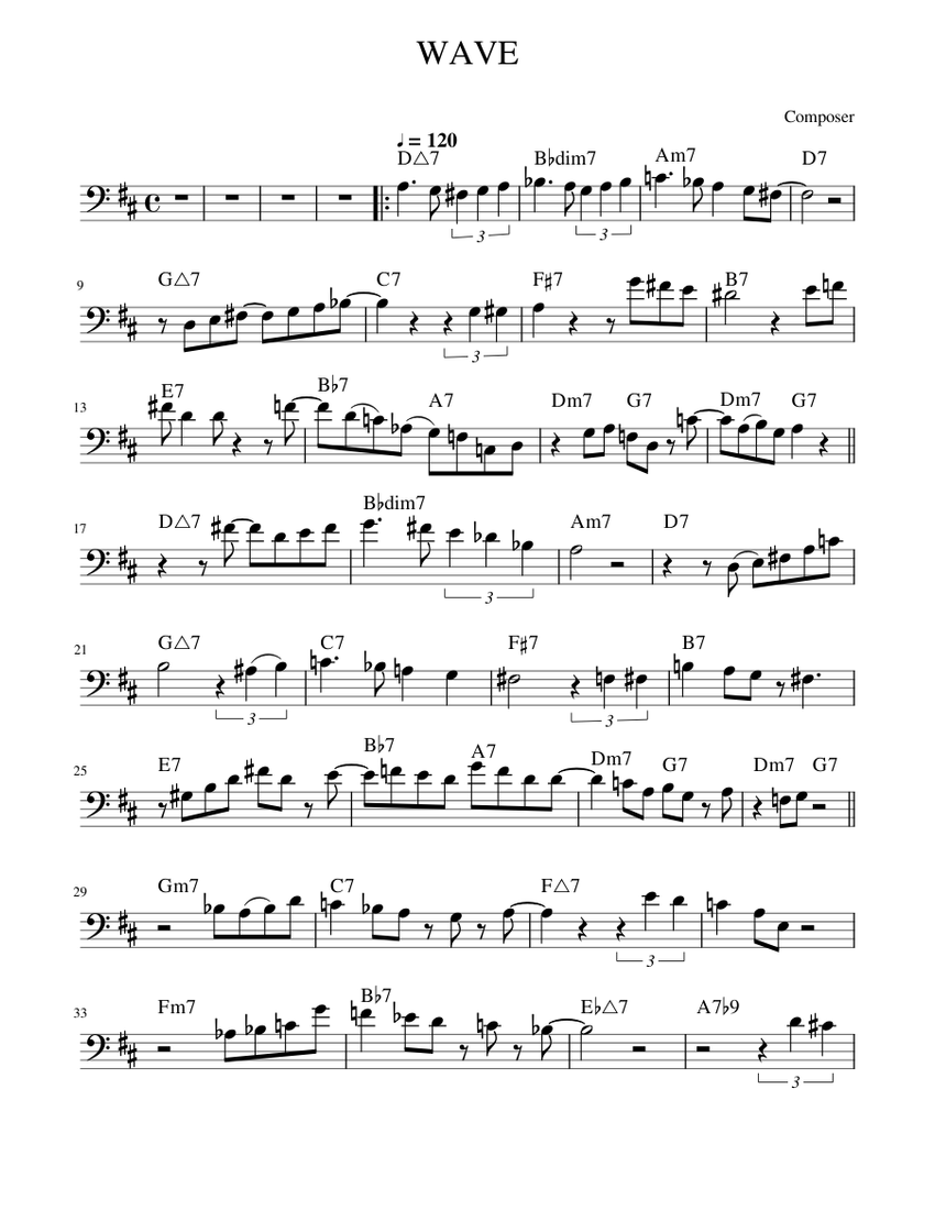 ★WAVE【Bass】 Sheet music for Piano (Solo) Easy | Musescore.com