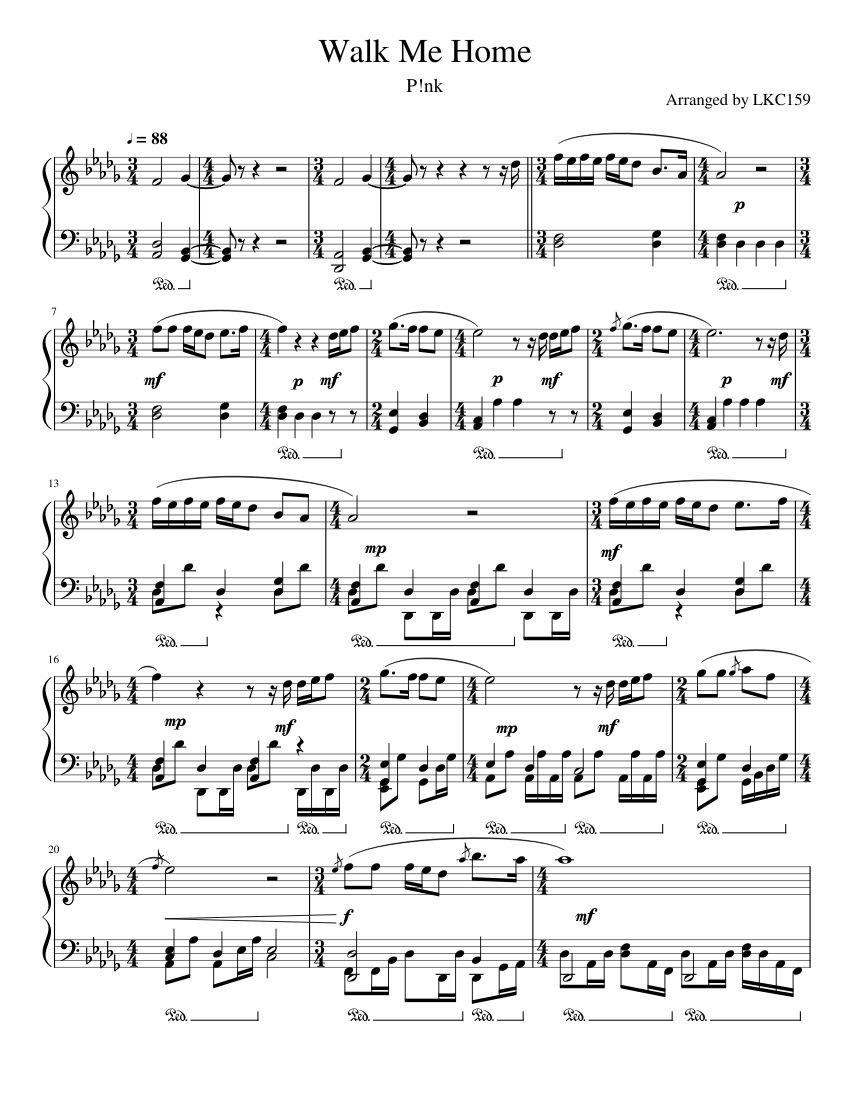 Walk Me Home Sheet Music for Piano (Solo) | MuseScore.com
