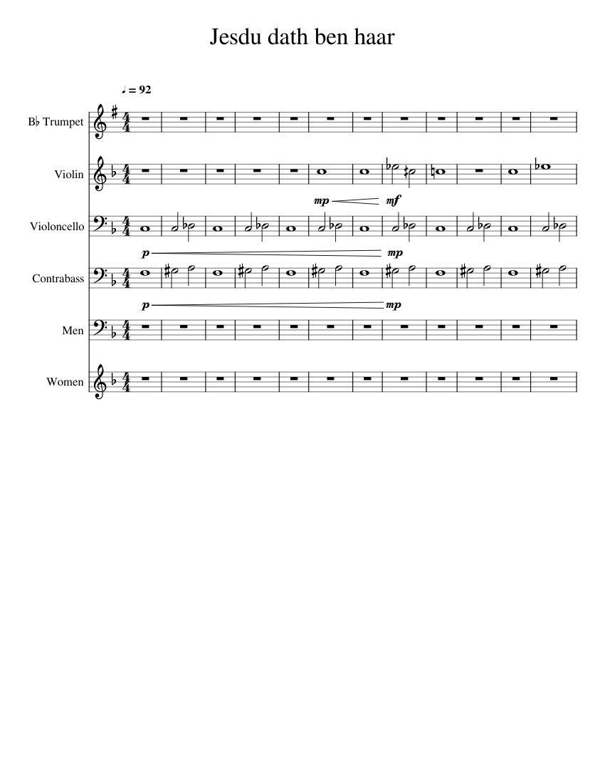 Jesdu dath ben haar Sheet music for Female, Male, Trumpet in b-flat ...