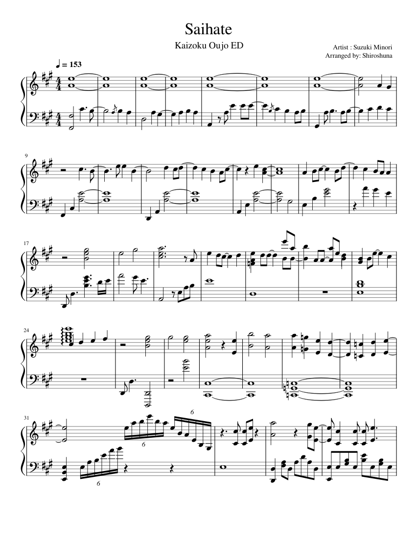 Saihate Sheet Music for Piano (Solo) | MuseScore.com