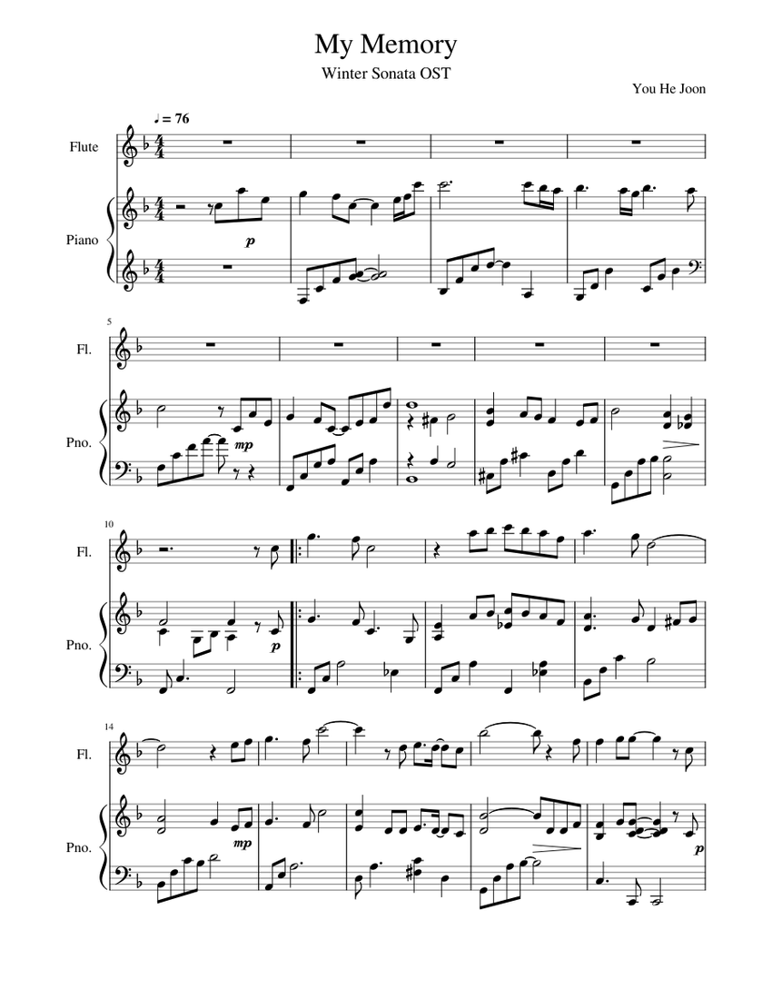 My Memory Sheet Music for Piano, Flute (Solo) | MuseScore.com